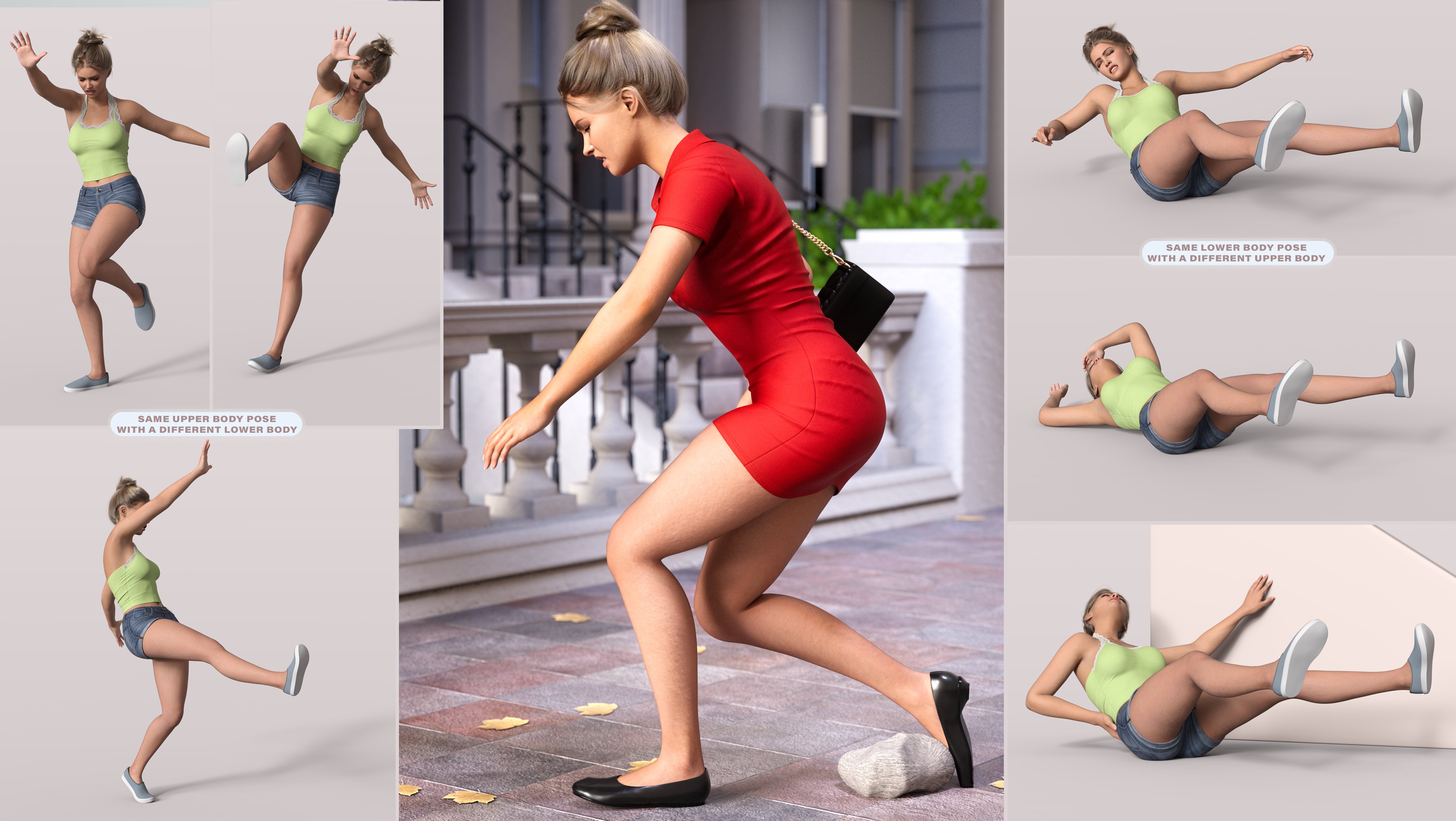 Z Stumbling and Falling Pose Utility Set for Genesis 9 and 8 Female | Daz 3D