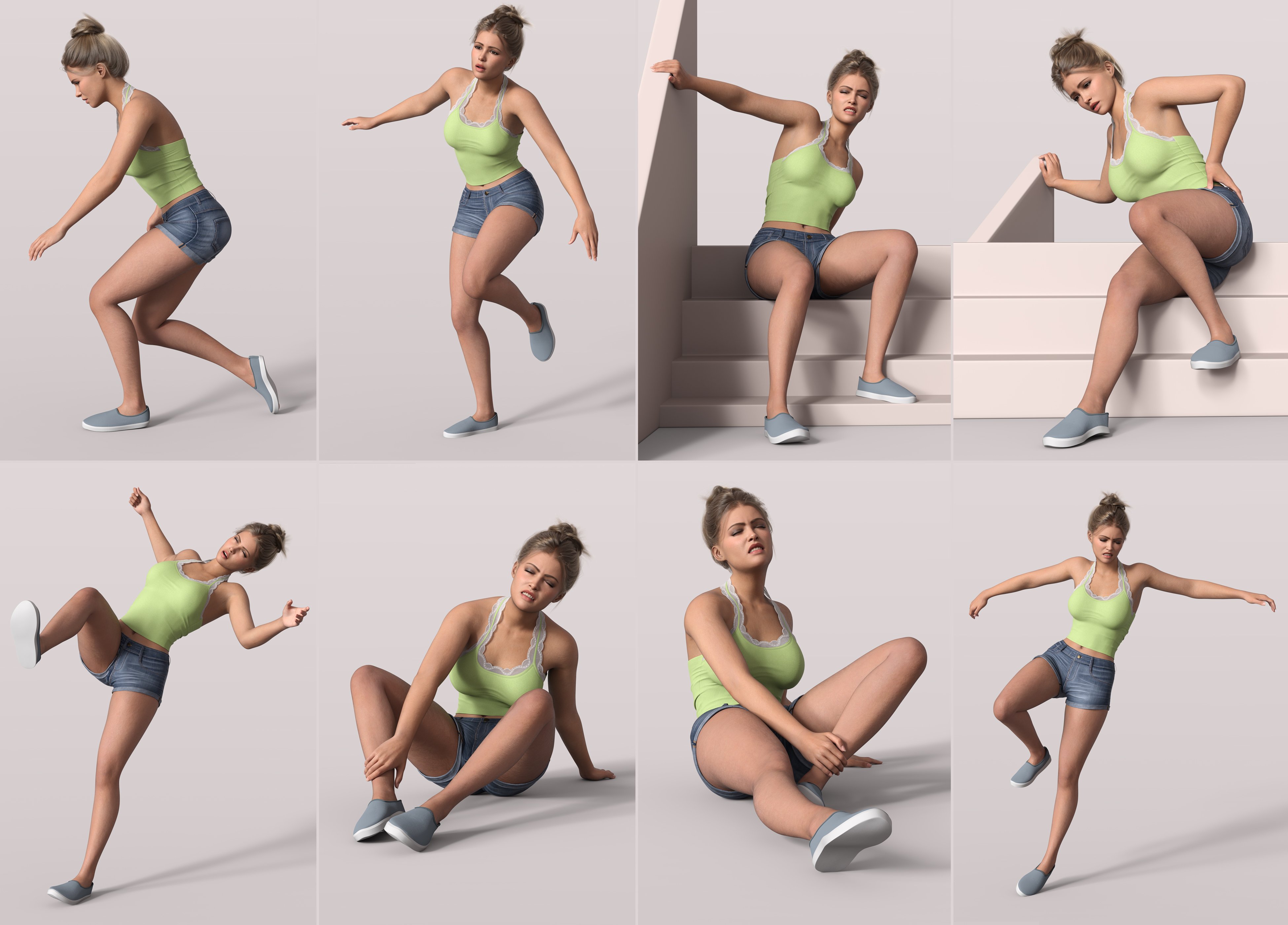 Z Stumbling and Falling Pose Utility Set for Genesis 9 and 8 Female | Daz 3D