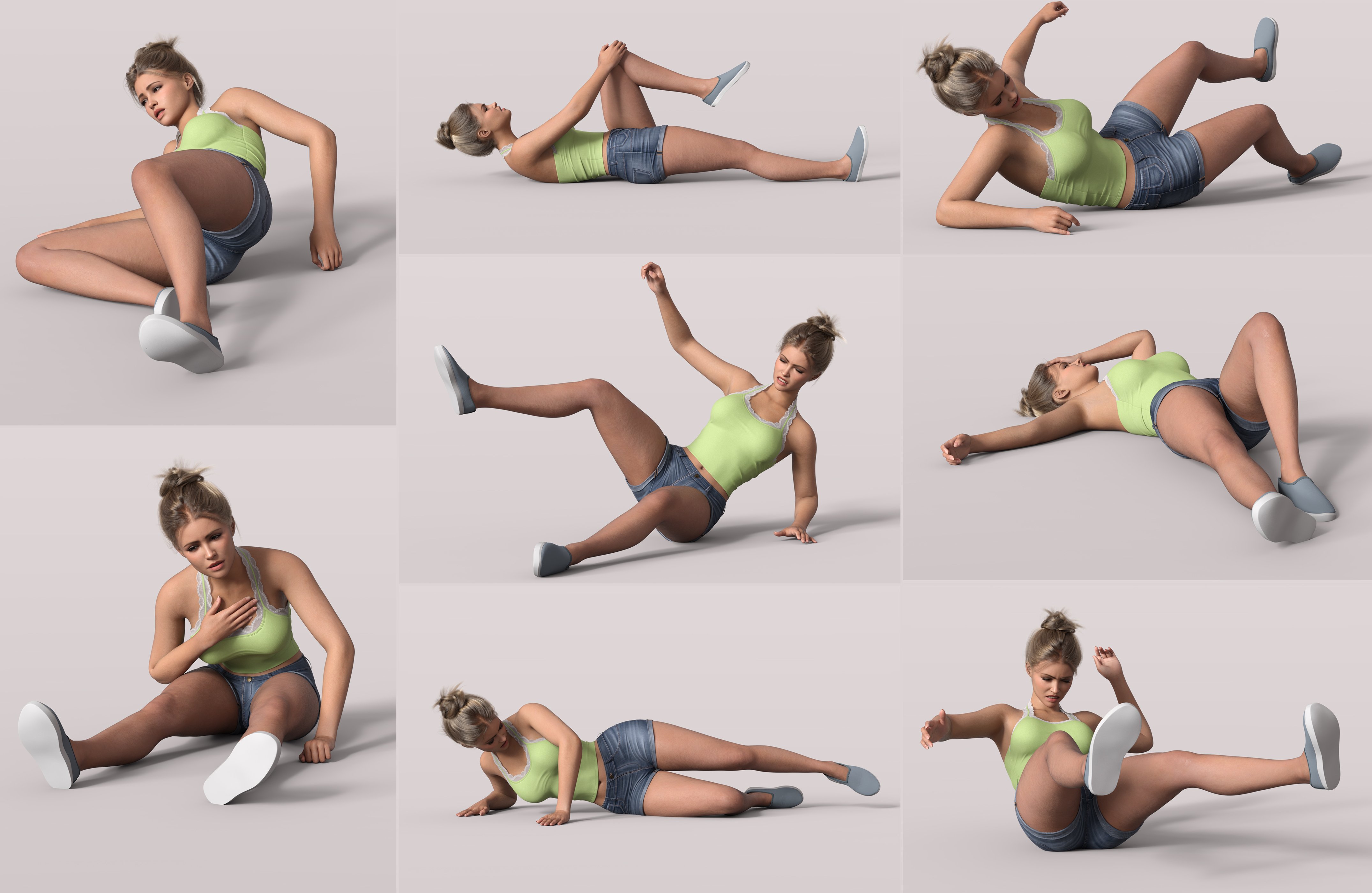 Z Stumbling and Falling Pose Utility Set for Genesis 9 and 8 Female | Daz 3D