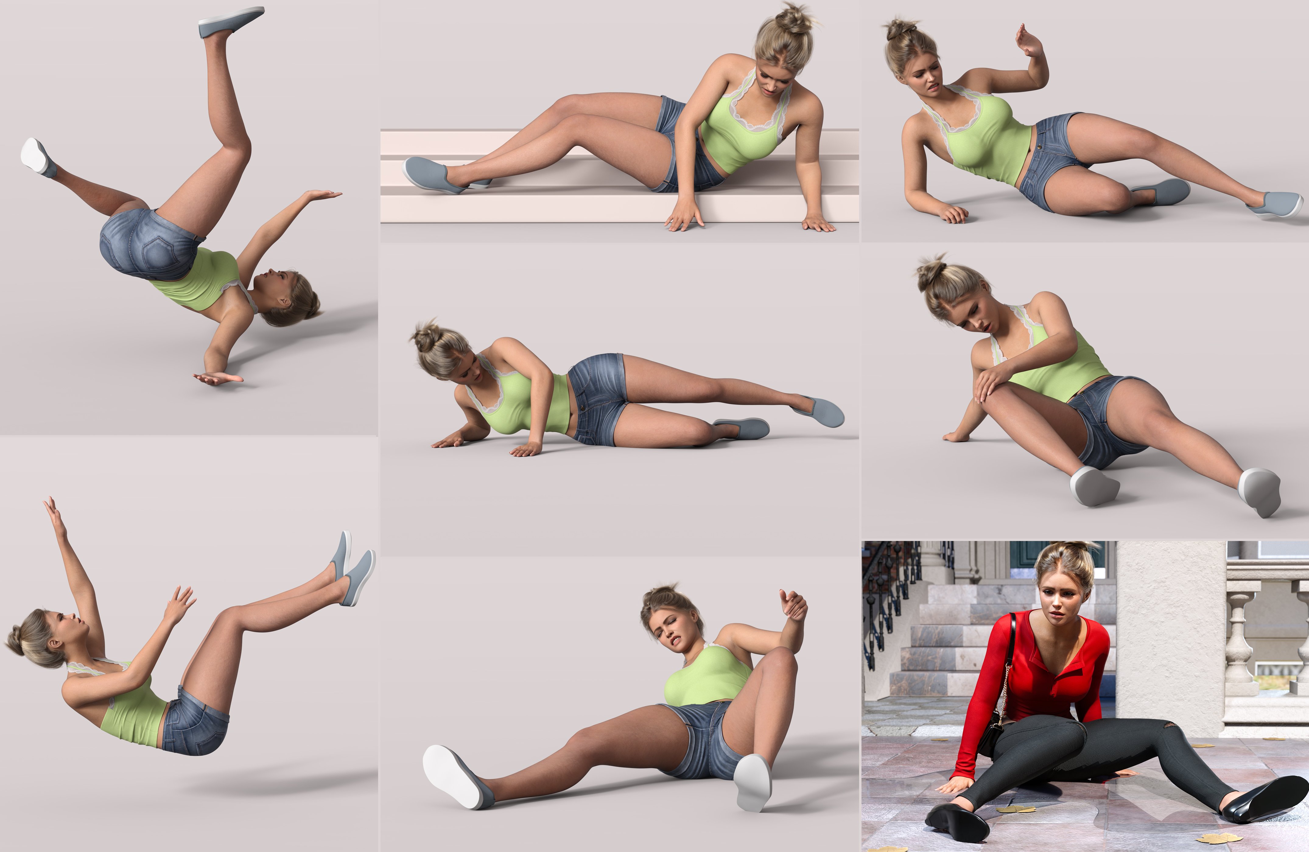 Z Stumbling and Falling Pose Utility Set for Genesis 9 and 8 Female | Daz 3D