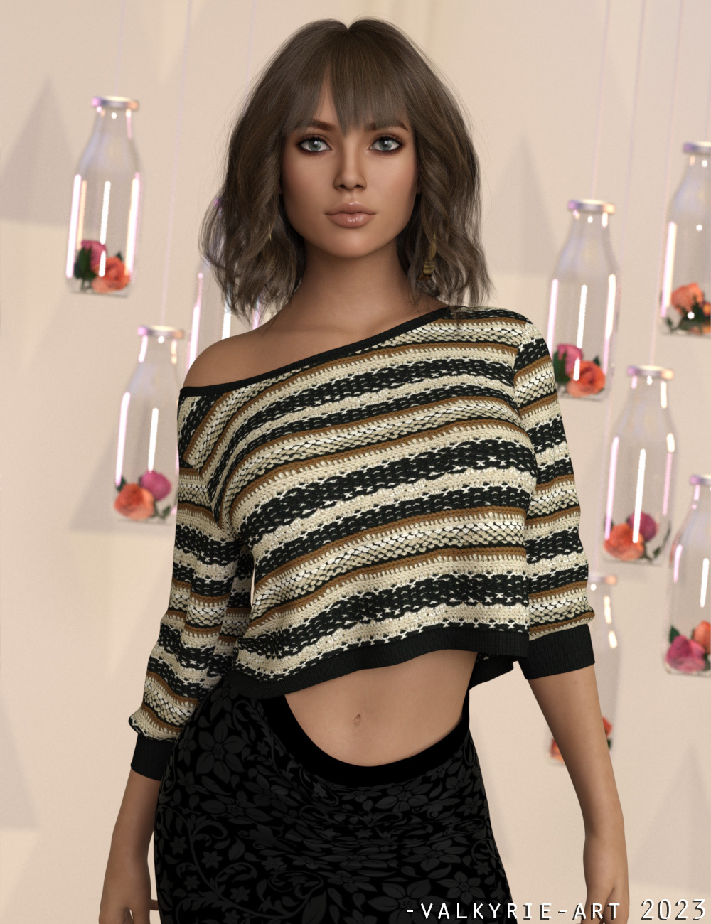 InStyle - dForce Off Shoulder Midriff Sweater G8G8.1F | Daz 3D