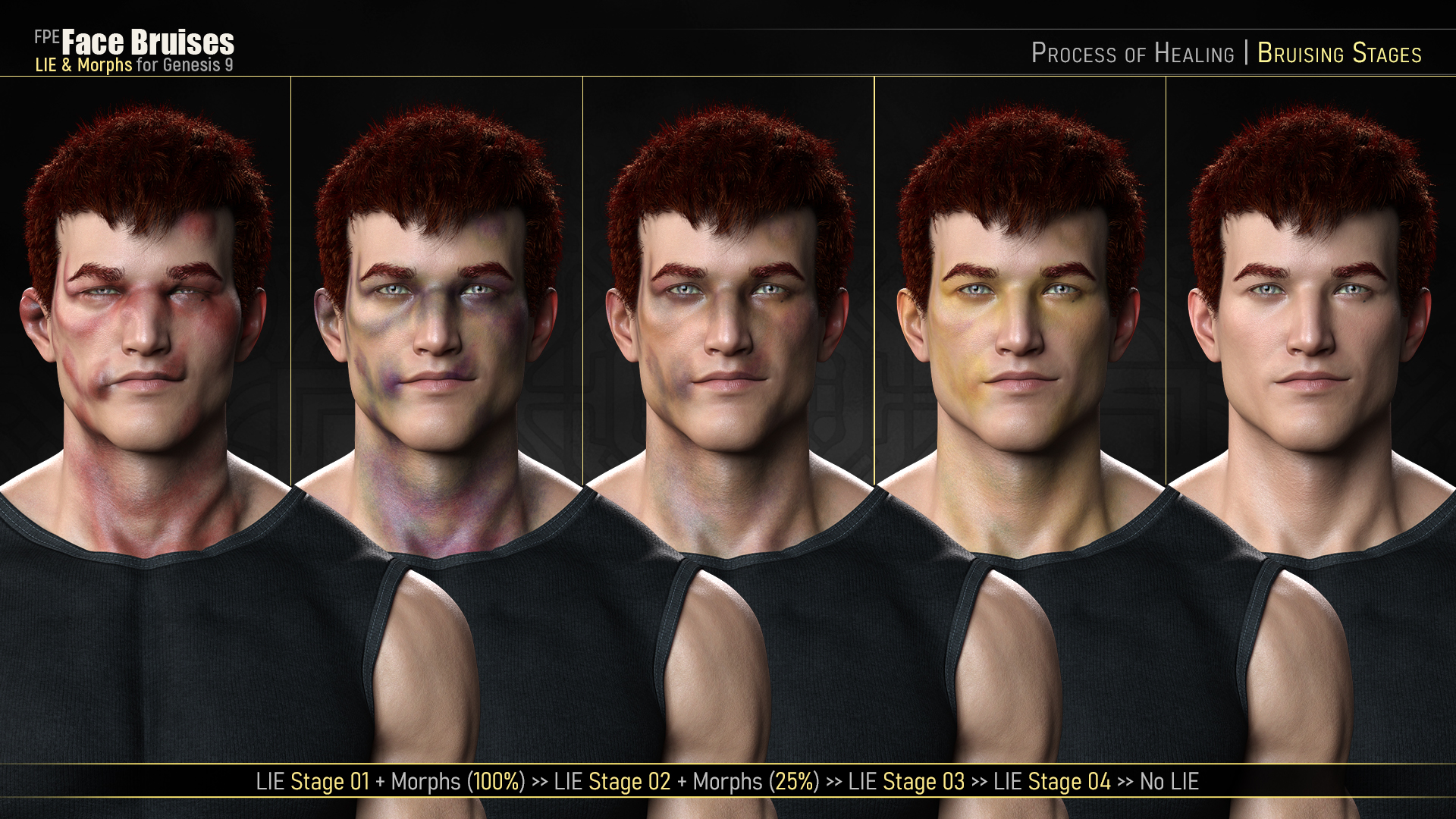 FPE Face Bruises LIE and Morphs for Genesis 9 | Daz 3D FPE Face Bruises LIE and Morphs for Genesis 9 | Daz 3D