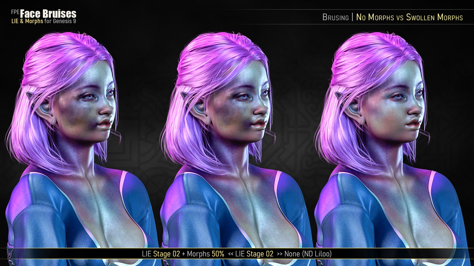 FPE Face Bruises LIE and Morphs for Genesis 9 | Daz 3D