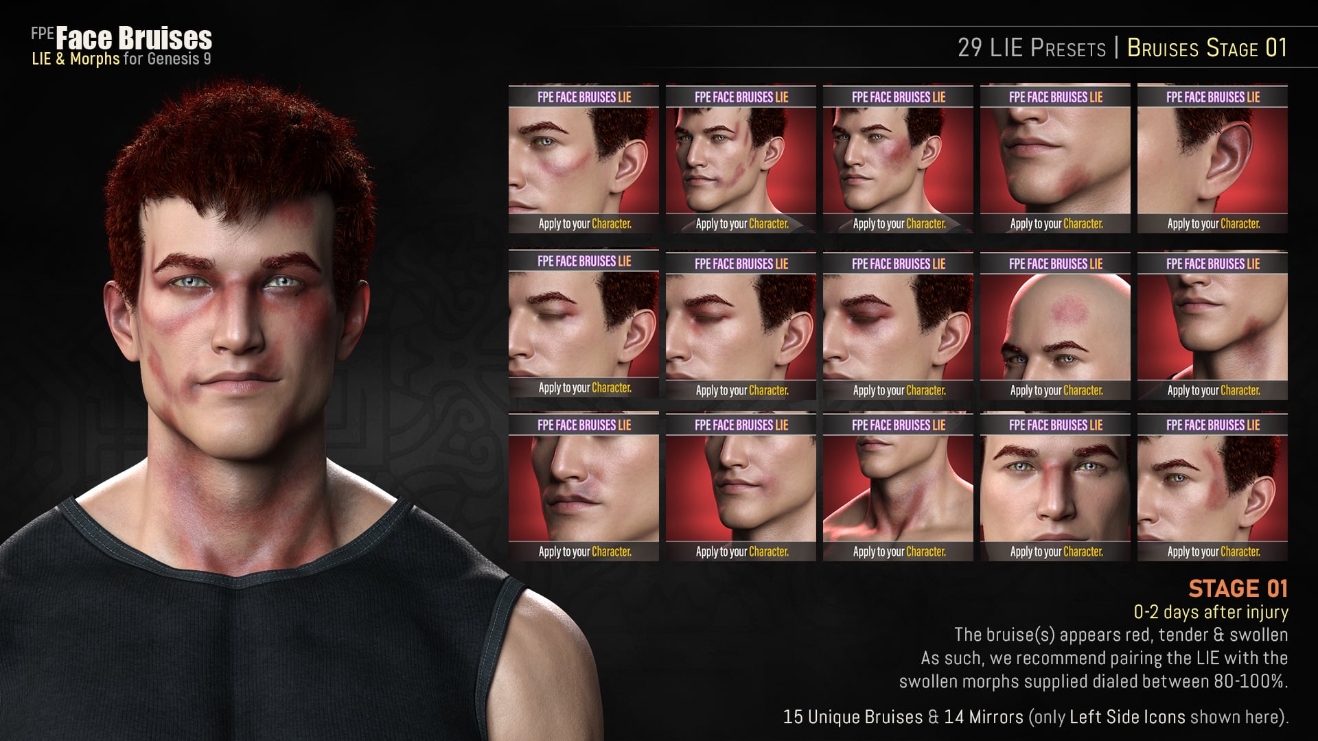 FPE Face Bruises LIE and Morphs for Genesis 9 | Daz 3D