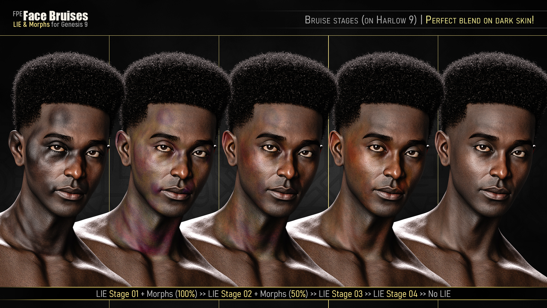 FPE Face Bruises LIE and Morphs for Genesis 9 | Daz 3D FPE Face Bruises LIE and Morphs for Genesis 9 | Daz 3D