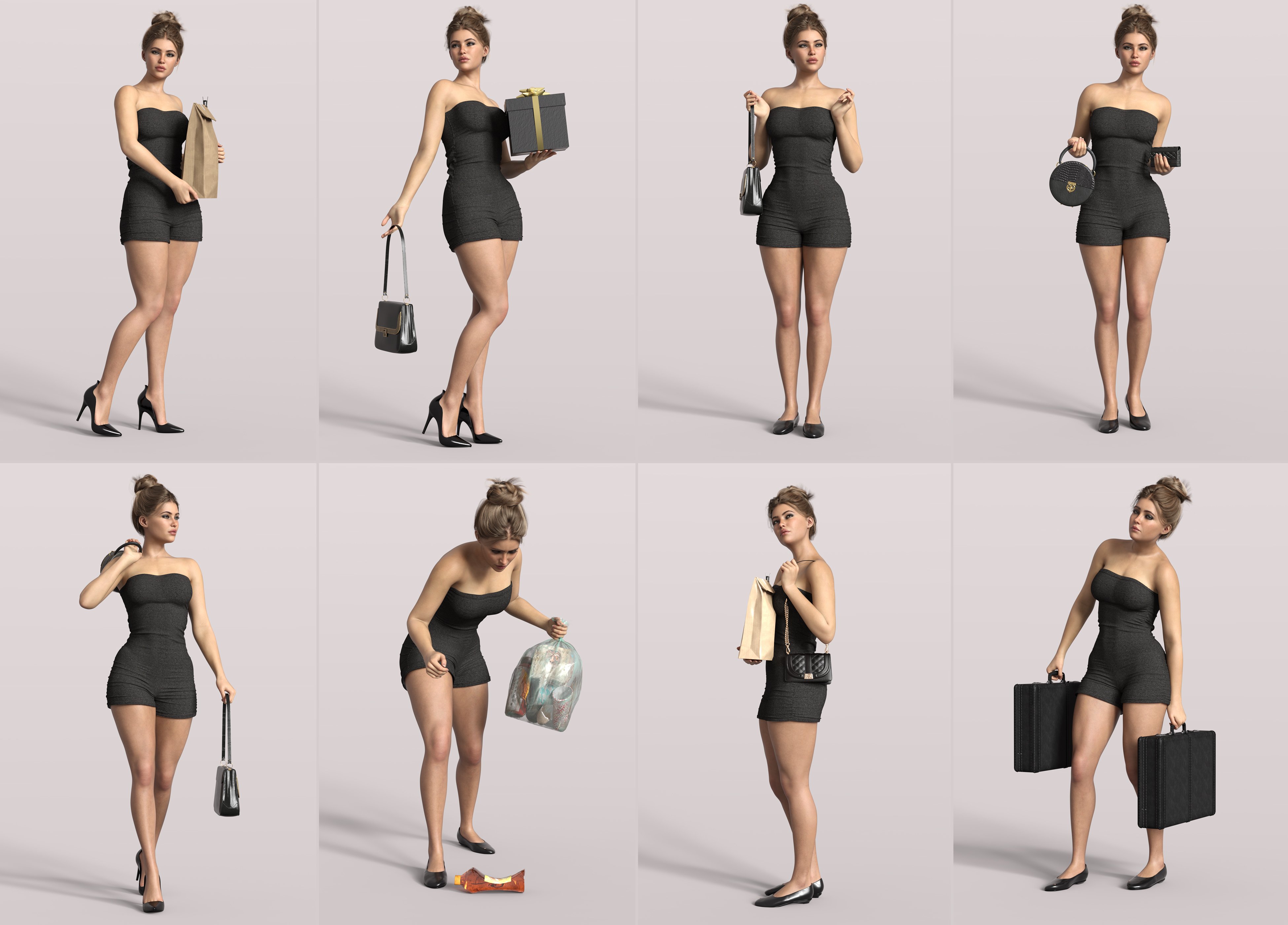Z Utility Carrying Bags Pose Set for Genesis 9 and 8 Female | Daz 3D
