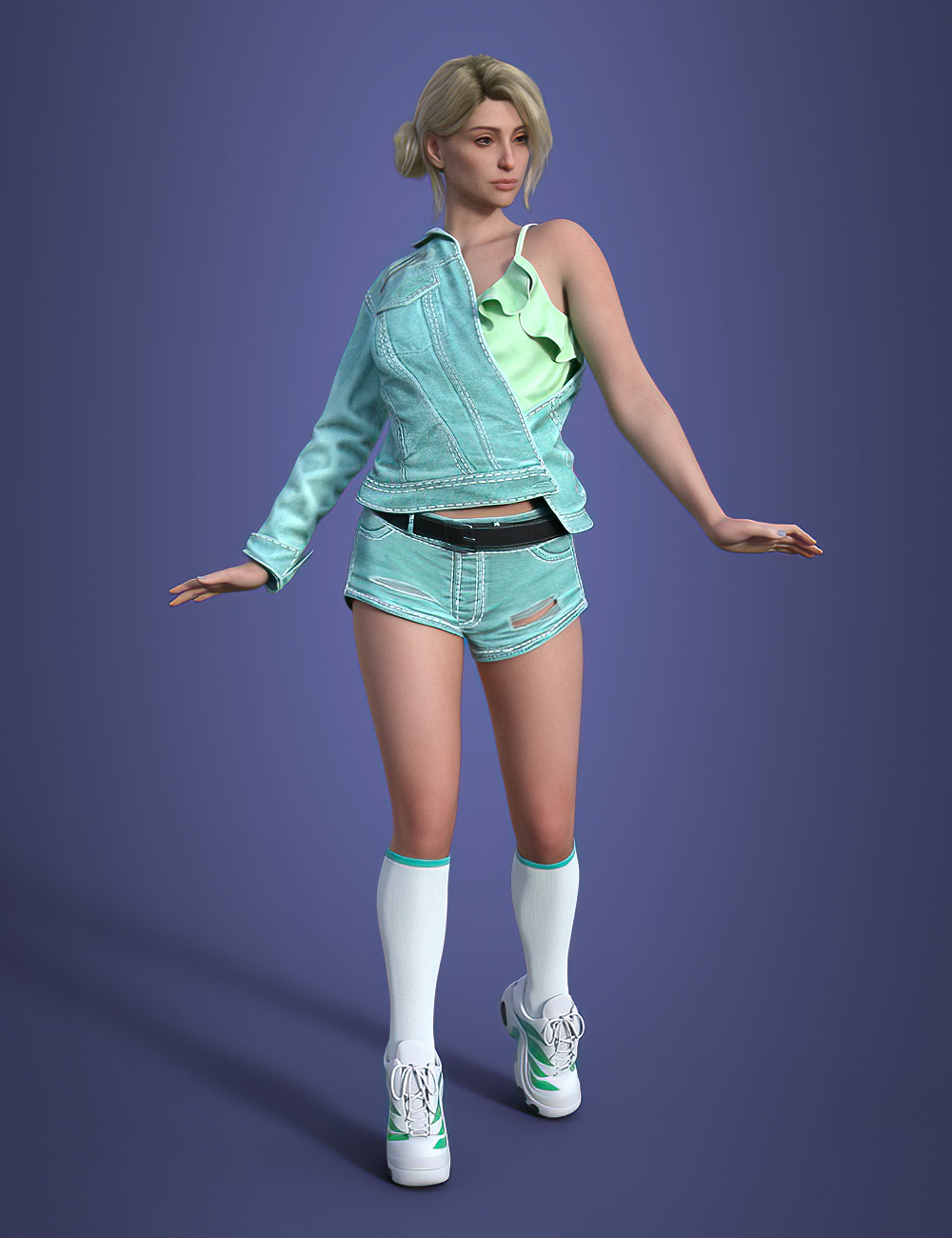 Cool Girl Denim Outfit for Genesis 9 | Daz 3D