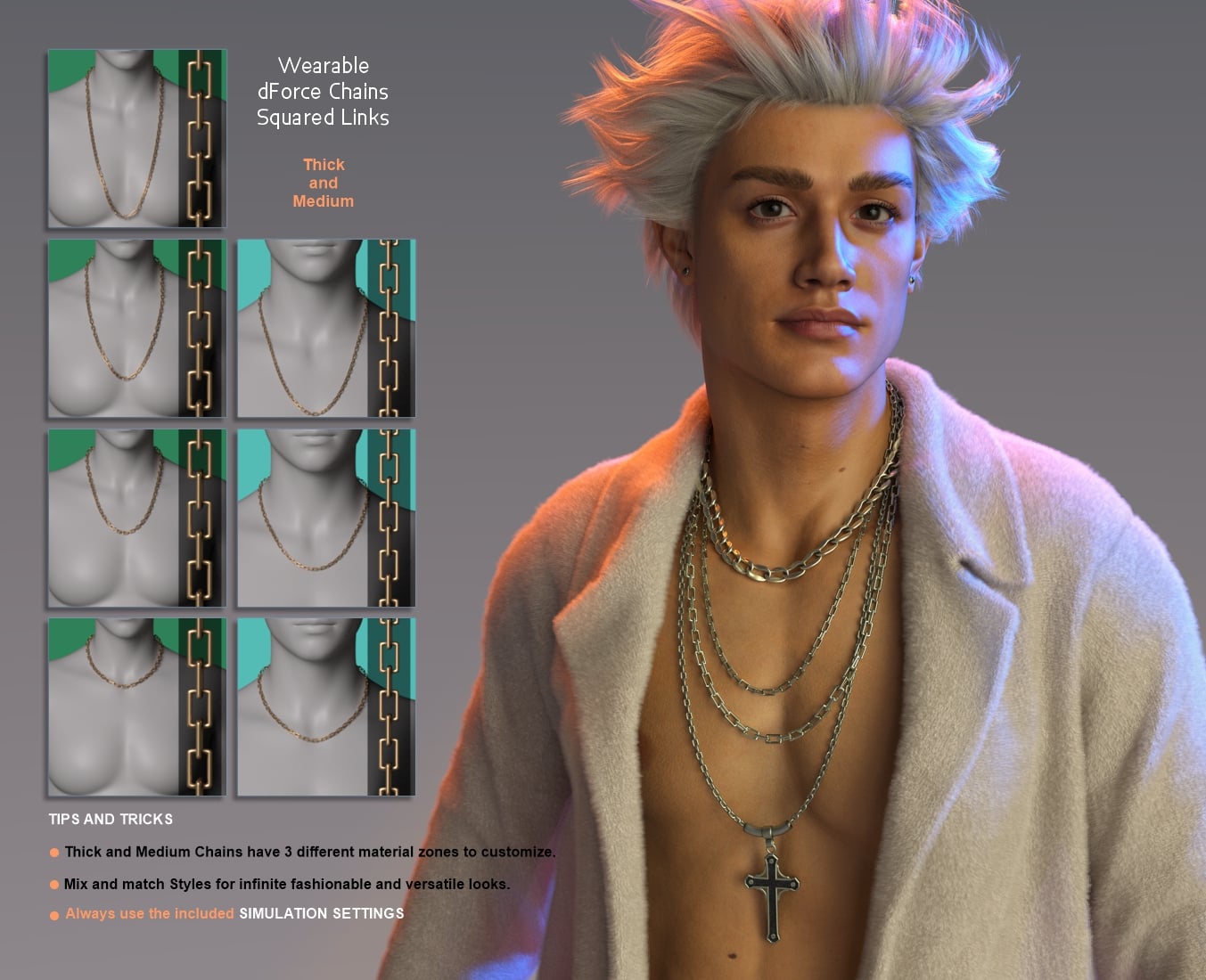 FK dForce Luxe Chains for Genesis 8, 8.1 and 9 Volume 1 | Daz 3D