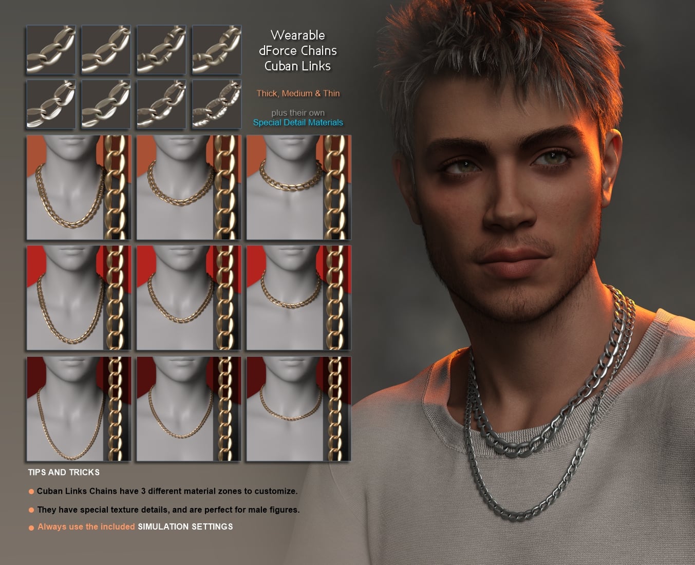 FK dForce Luxe Chains for Genesis 8, 8.1 and 9 BUNDLE | Daz 3D