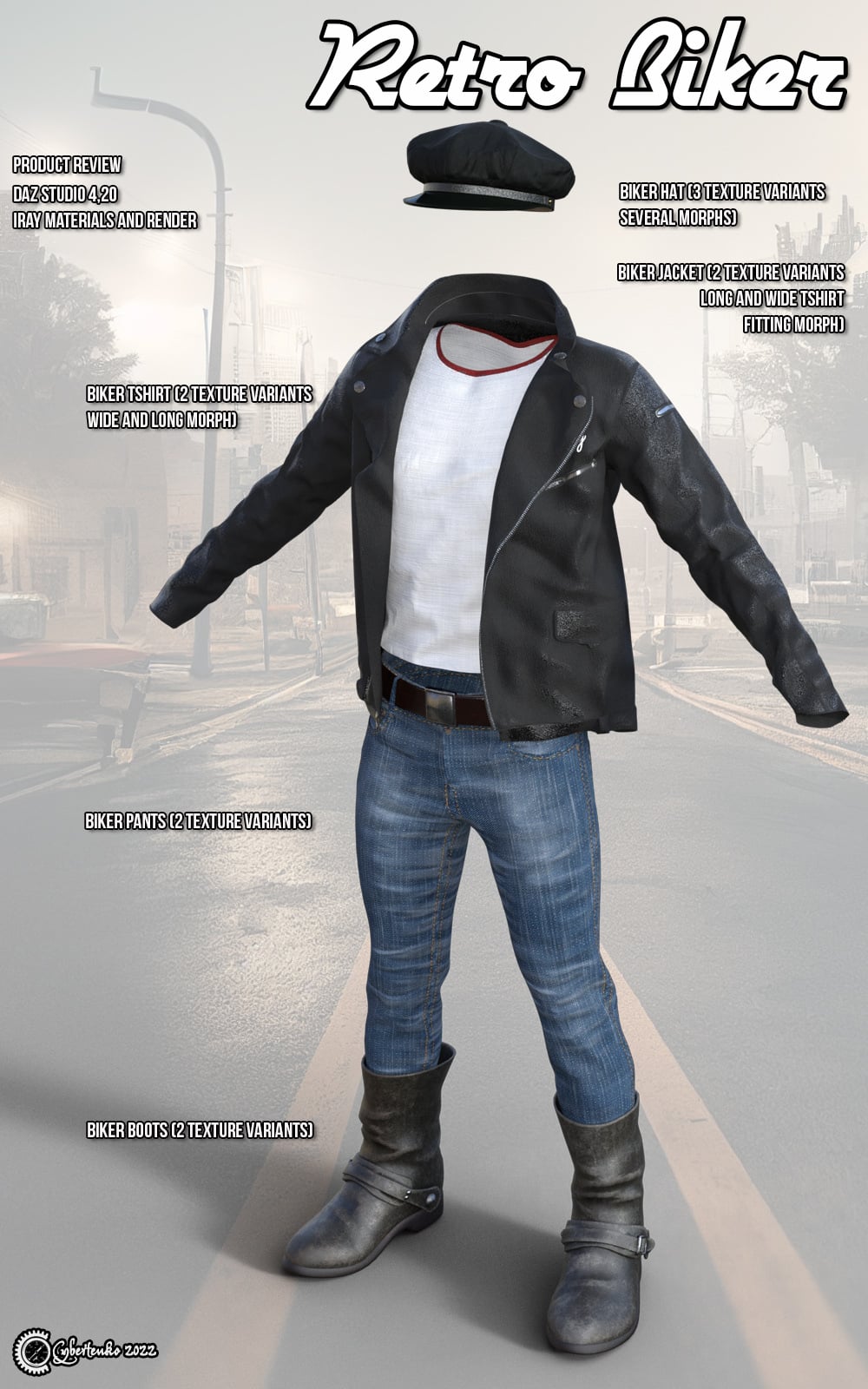 Retro Biker for G8M | Daz 3D