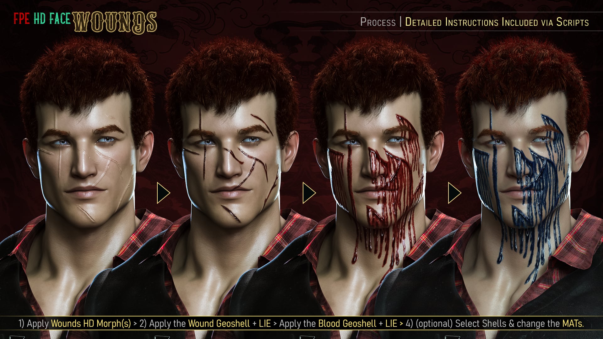 FPE HD Face Wounds for Genesis 9 | Daz 3D