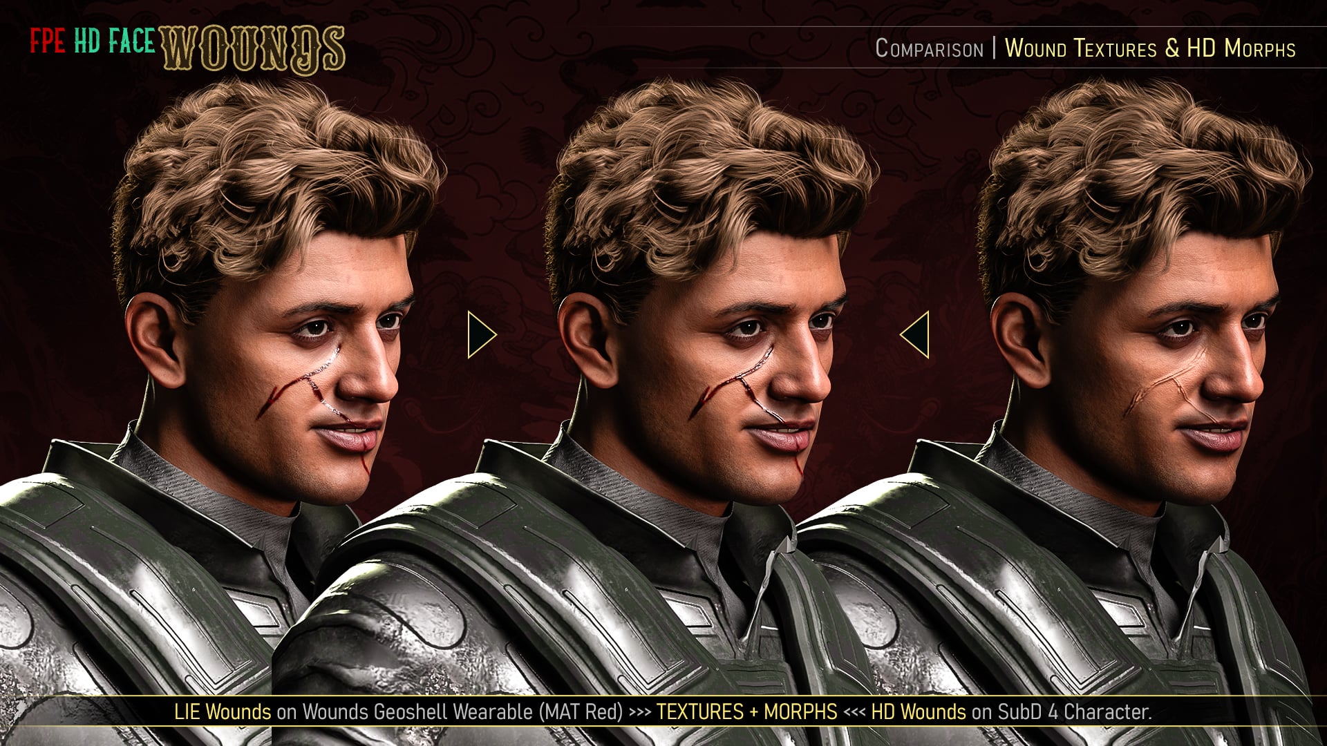 FPE HD Face Wounds for Genesis 9 | Daz 3D