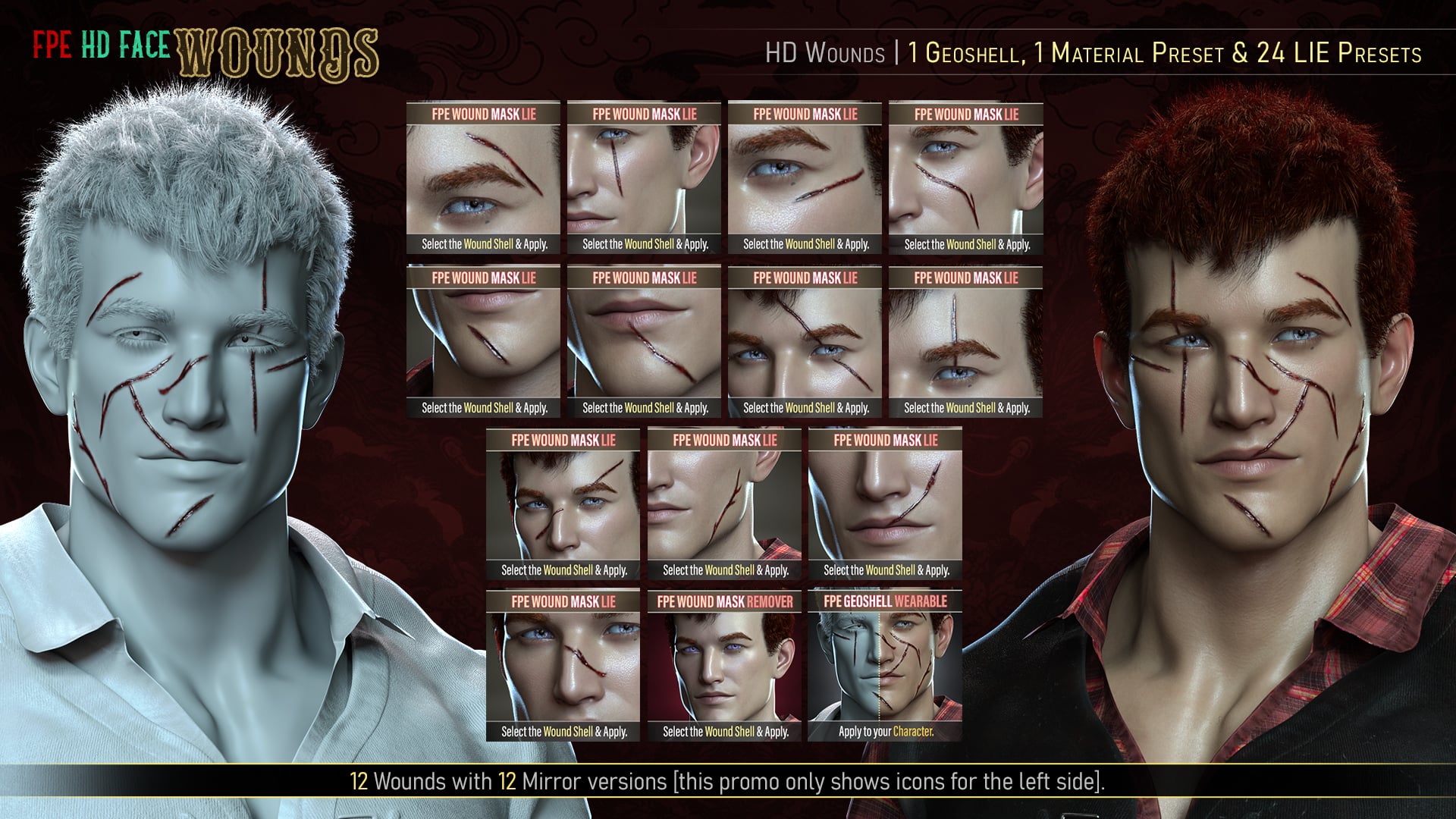 FPE HD Face Wounds for Genesis 9 | Daz 3D