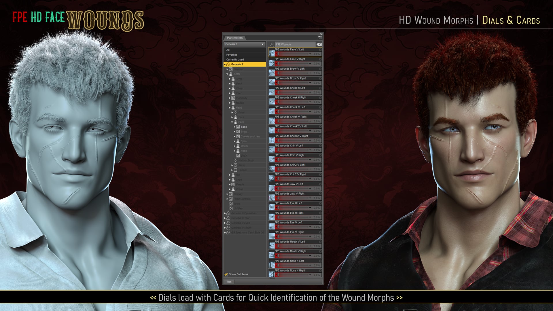 FPE HD Face Wounds for Genesis 9 | Daz 3D