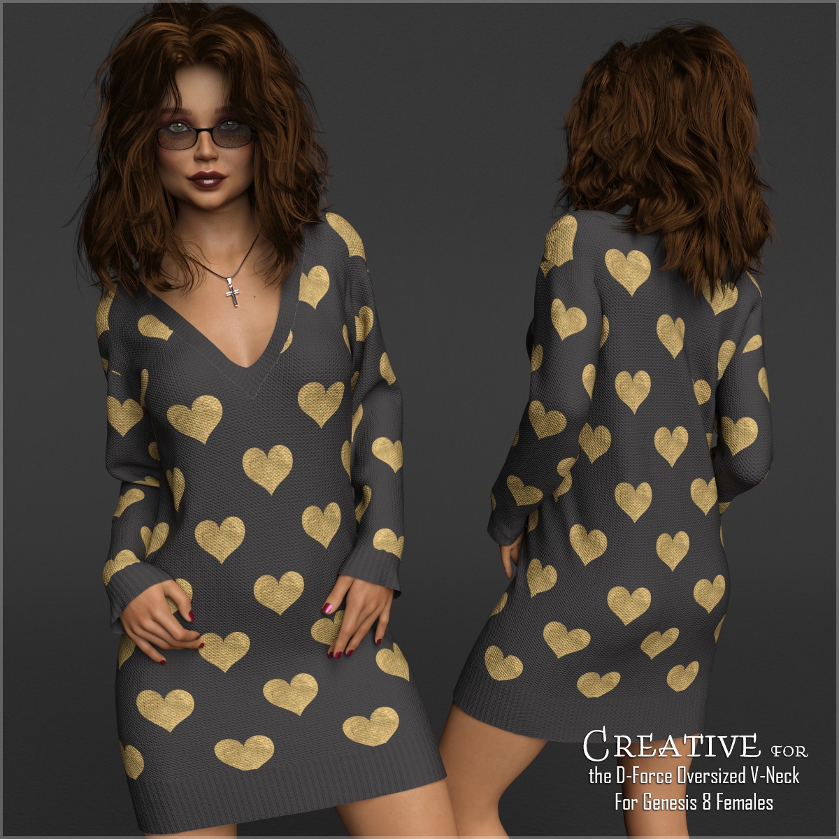 Creative for D-Force Oversized V-Neck | Daz 3D