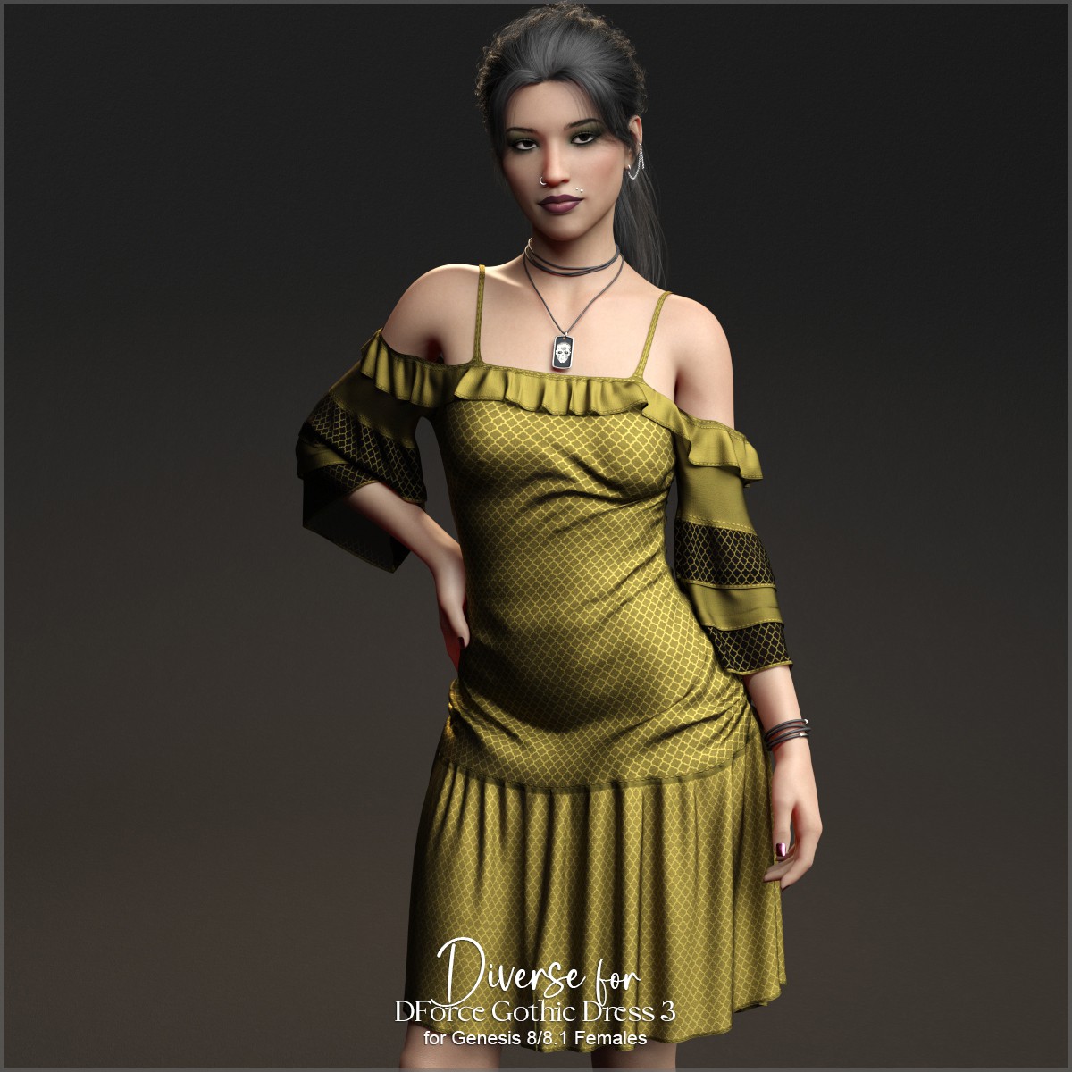 Diverse for D-Force Gothic Dress 3 for G8F and G8.1F | Daz 3D