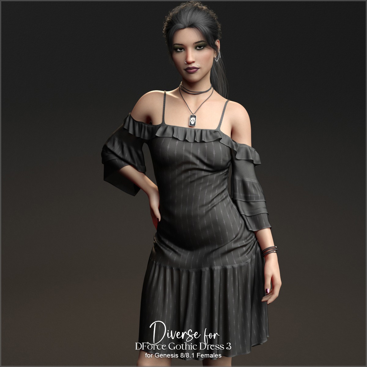 Diverse for D-Force Gothic Dress 3 for G8F and G8.1F | Daz 3D