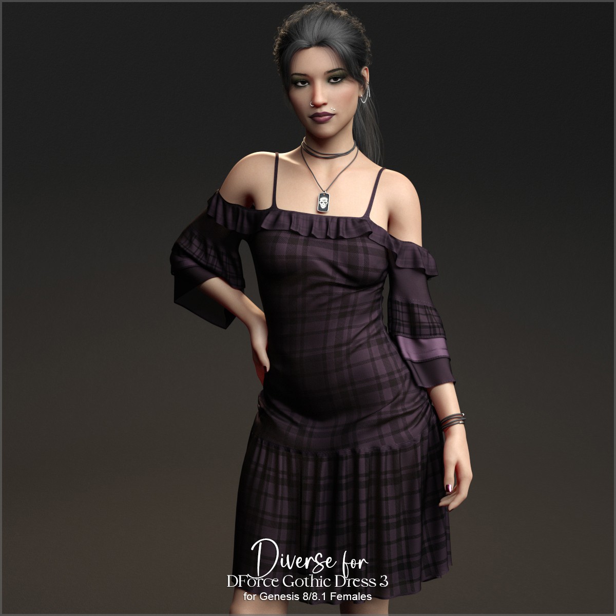Diverse for D-Force Gothic Dress 3 for G8F and G8.1F | Daz 3D