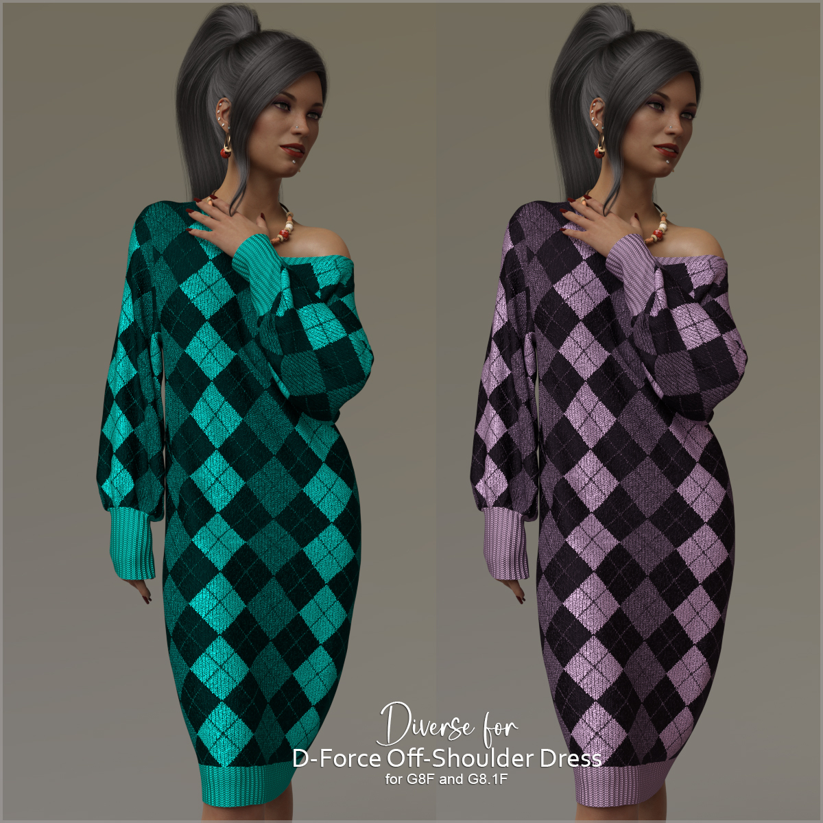Diverse for D-Force Off-Shoulder Dress for G8F and G8.1F | Daz 3D