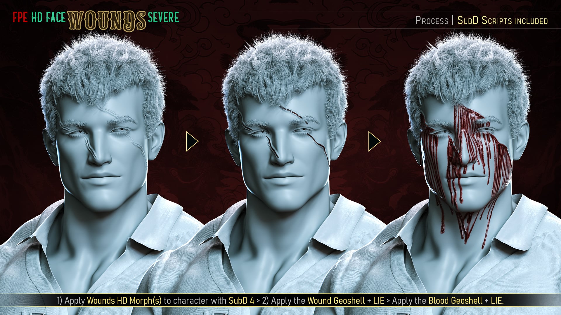 FPE HD Face Wounds Severe for Genesis 9 | Daz 3D