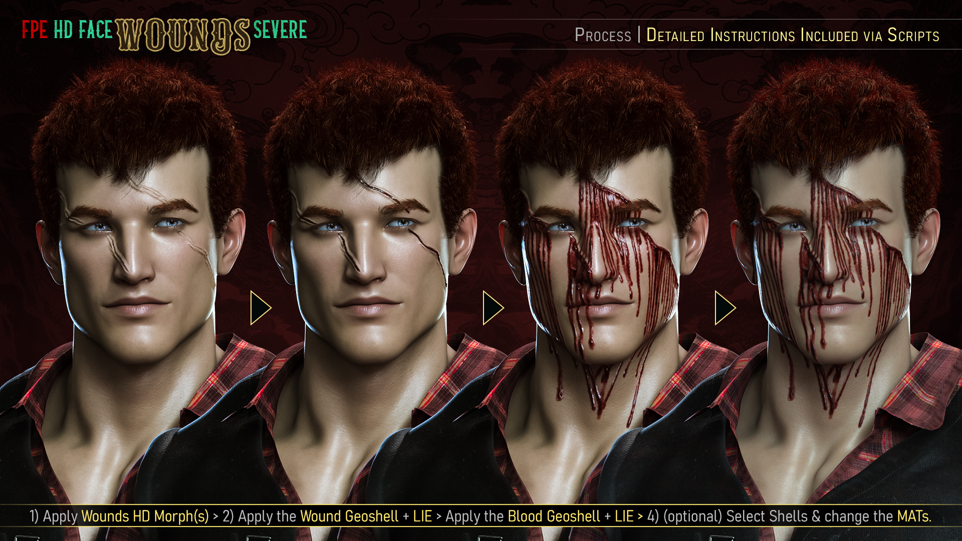 FPE HD Face Wounds Severe for Genesis 9 | Daz 3D
