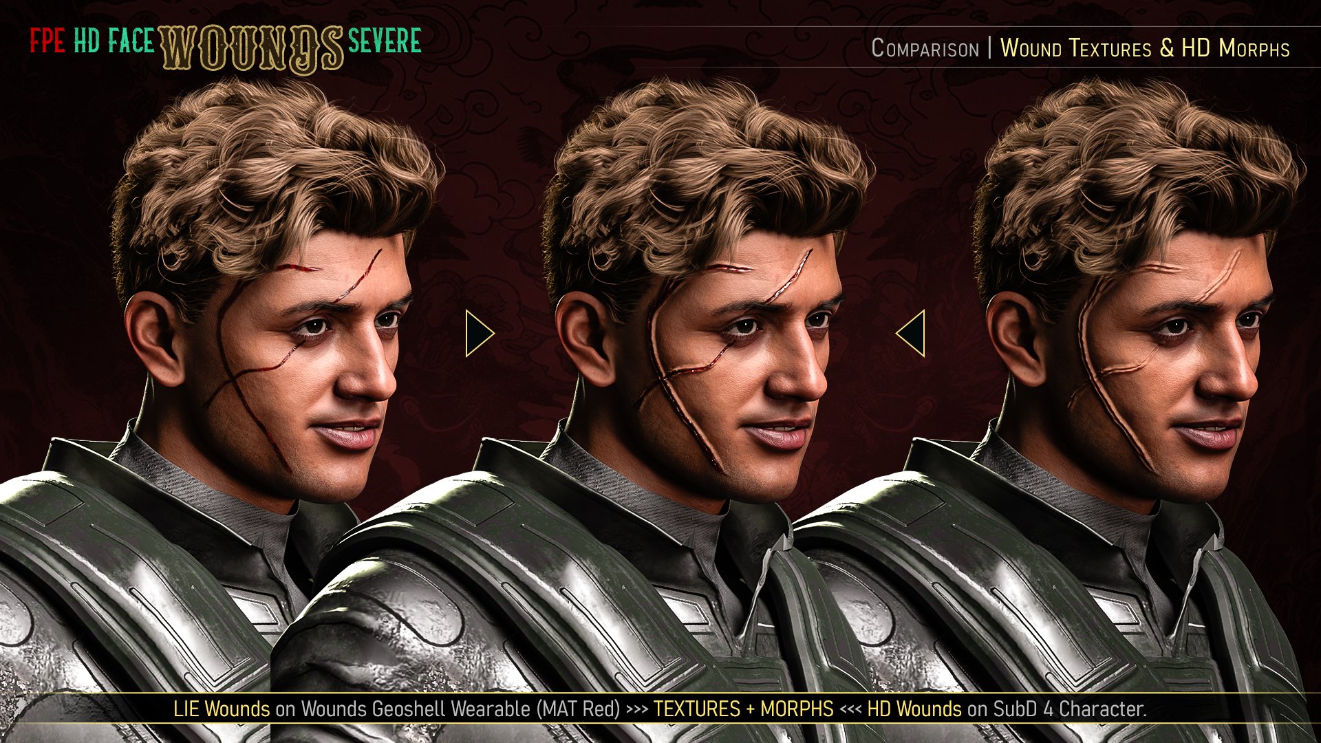 FPE HD Face Wounds Severe for Genesis 9 | Daz 3D