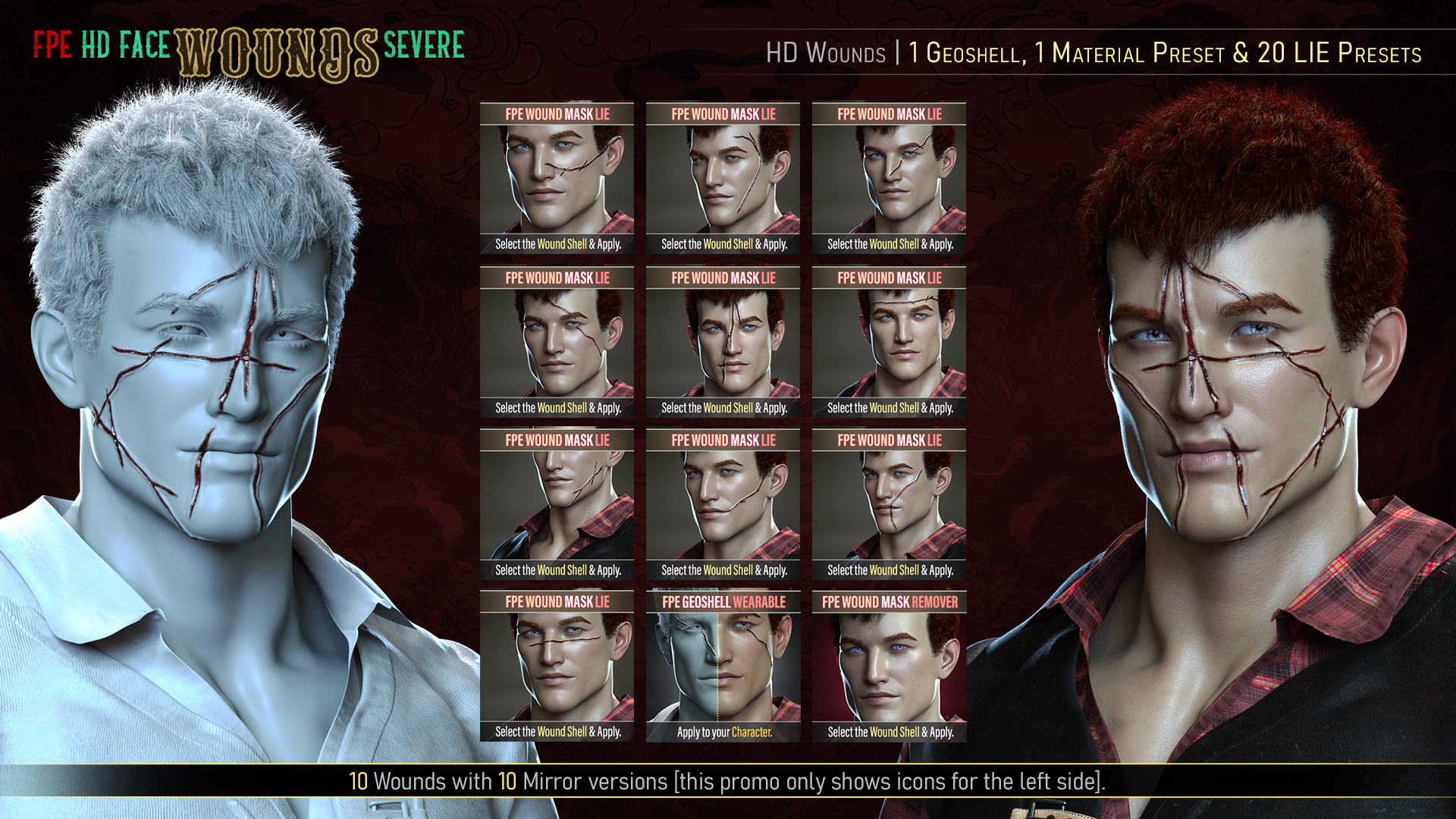 FPE HD Face Wounds Severe for Genesis 9 | Daz 3D