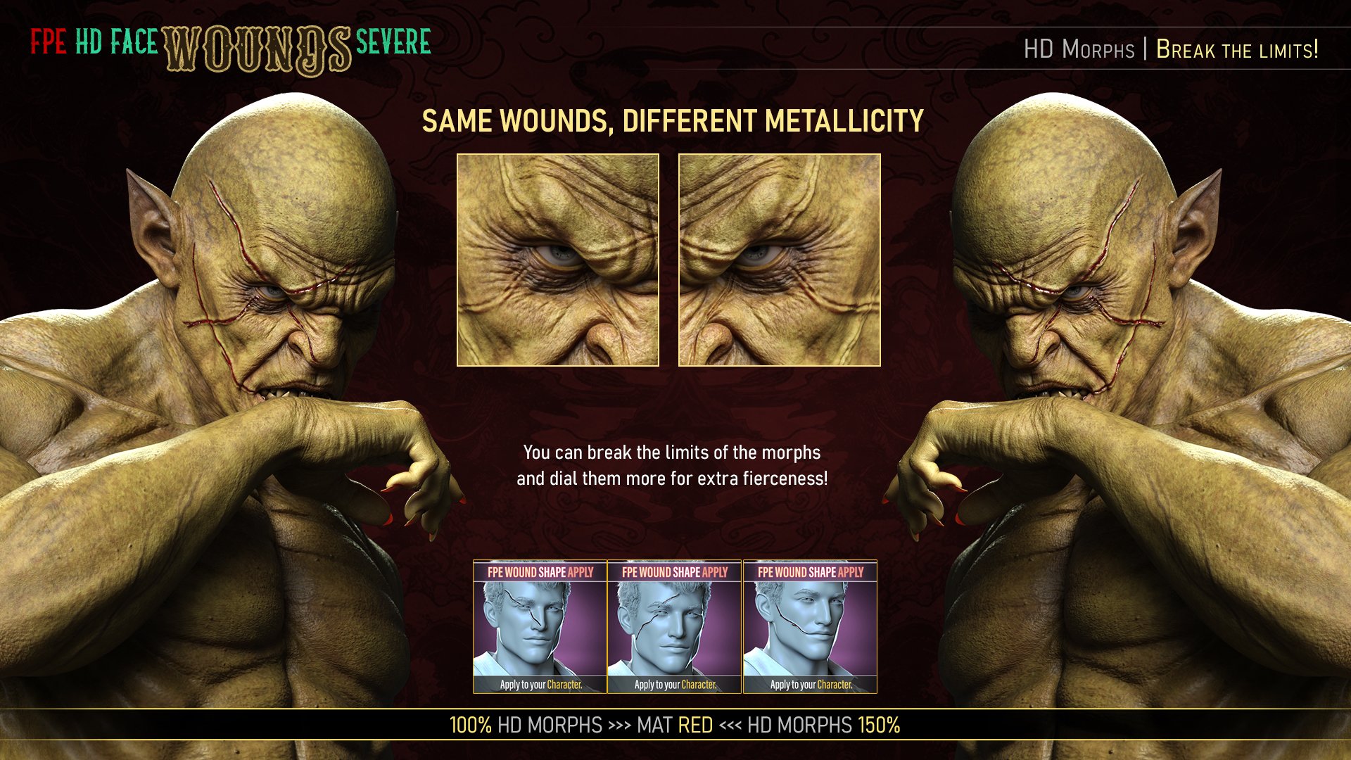 FPE HD Face Wounds Severe for Genesis 9 | Daz 3D