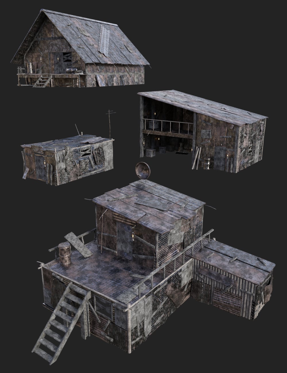 Post Apocalyptic Huts 1 | Daz 3D