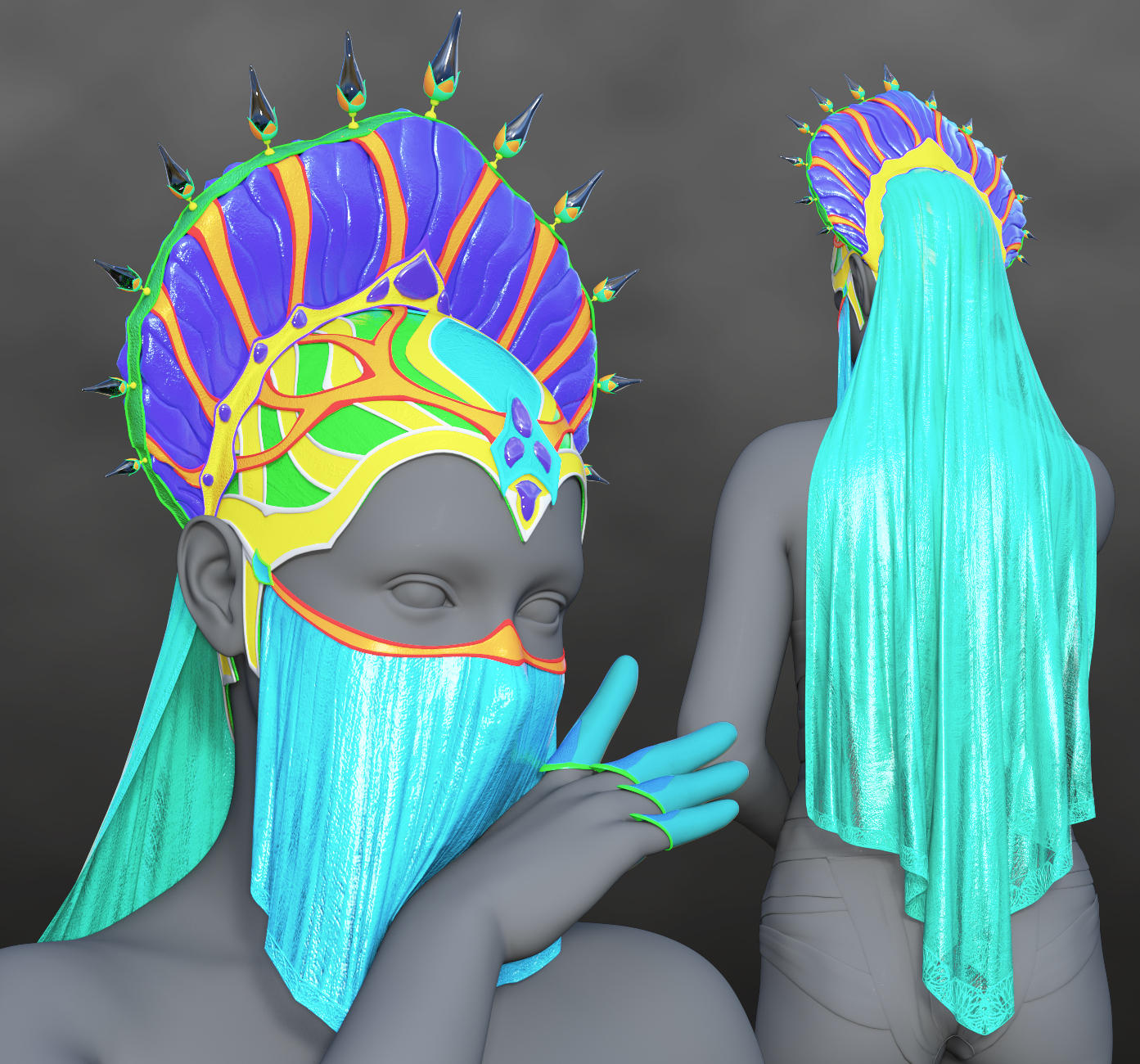 dForce Zathna Headdress and Fingercaps | Daz 3D