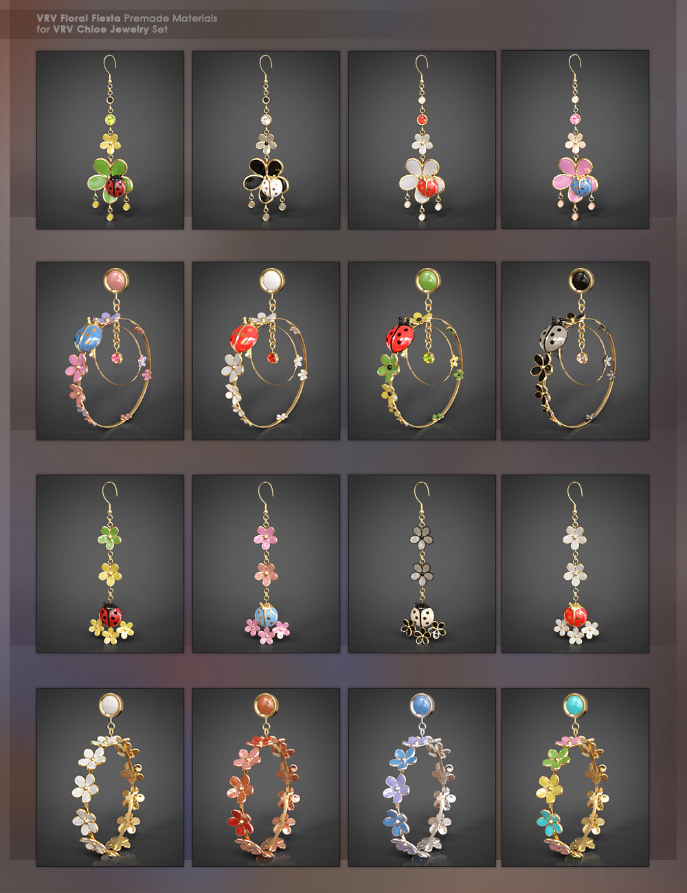 VRV Flora Fiesta Hanging Earring addon for Genesis 9, 8.1, and 8 ...