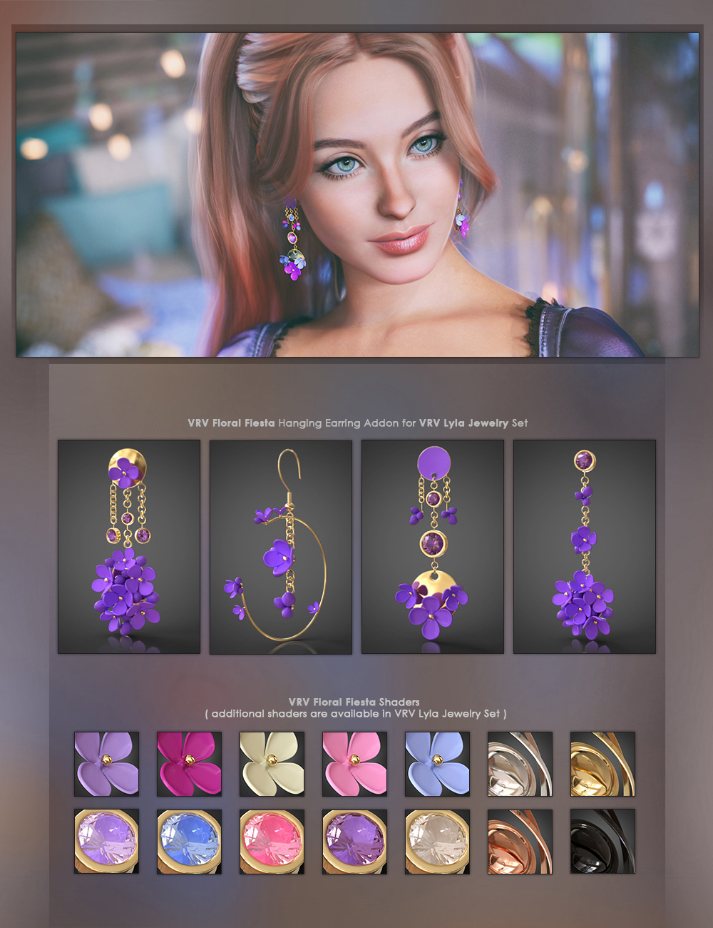 VRV Flora Fiesta Hanging Earring addon for Genesis 9, 8.1, and 8 ...