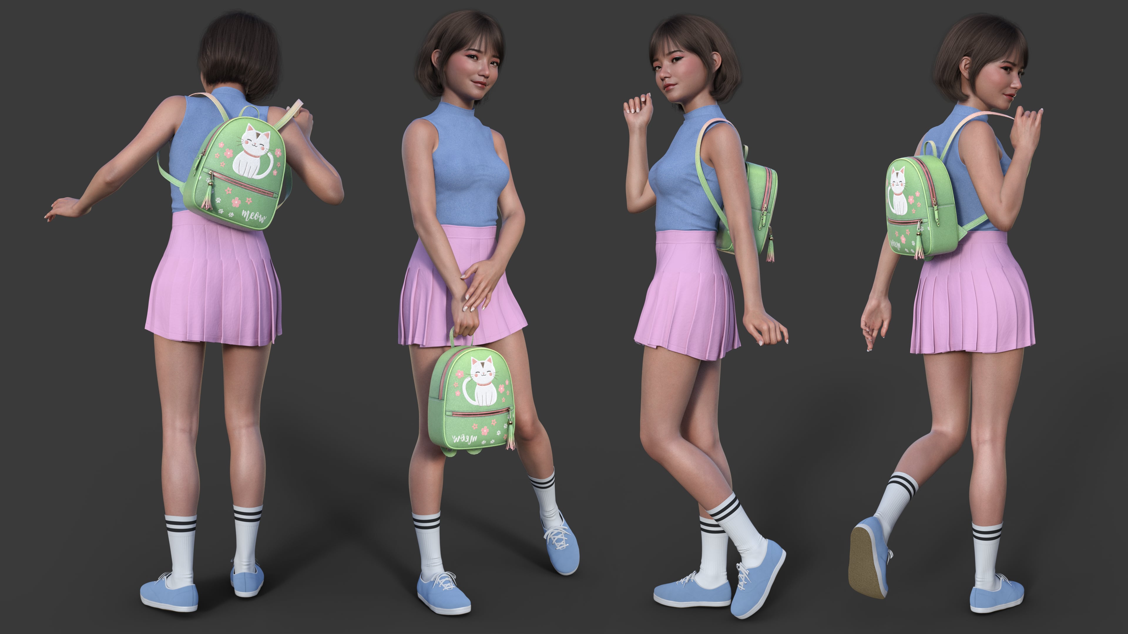 SE Cute Backpack and Pose Set for Genesis 9 and 8 Female | Daz 3D