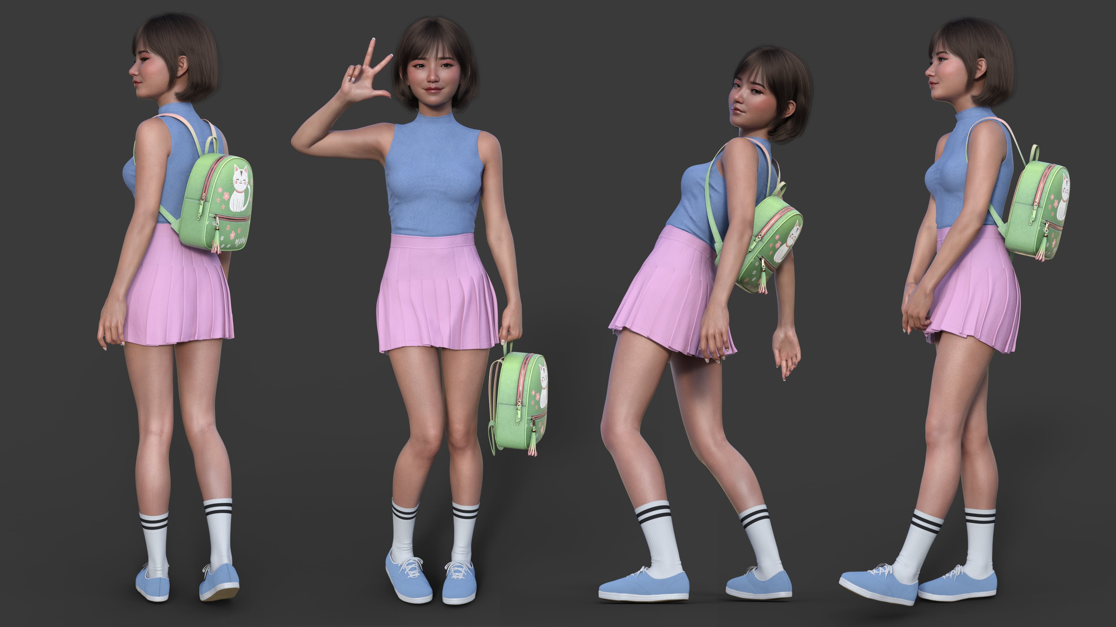 SE Cute Backpack and Pose Set for Genesis 9 and 8 Female | Daz 3D