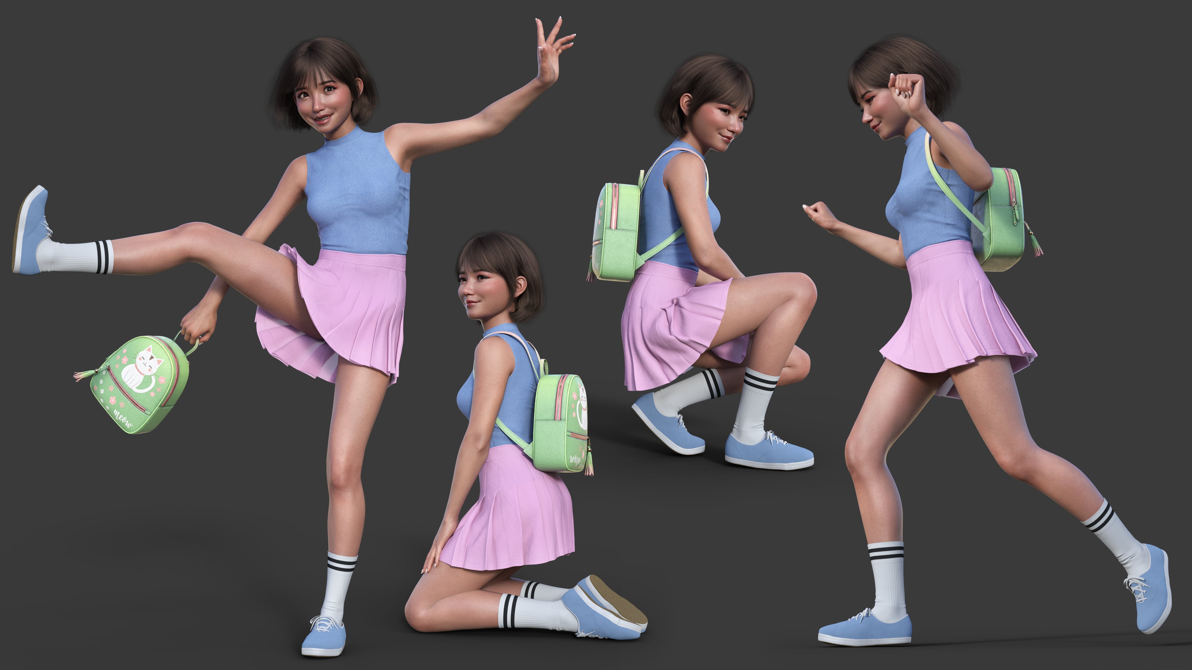 SE Cute Backpack and Pose Set for Genesis 9 and 8 Female | Daz 3D