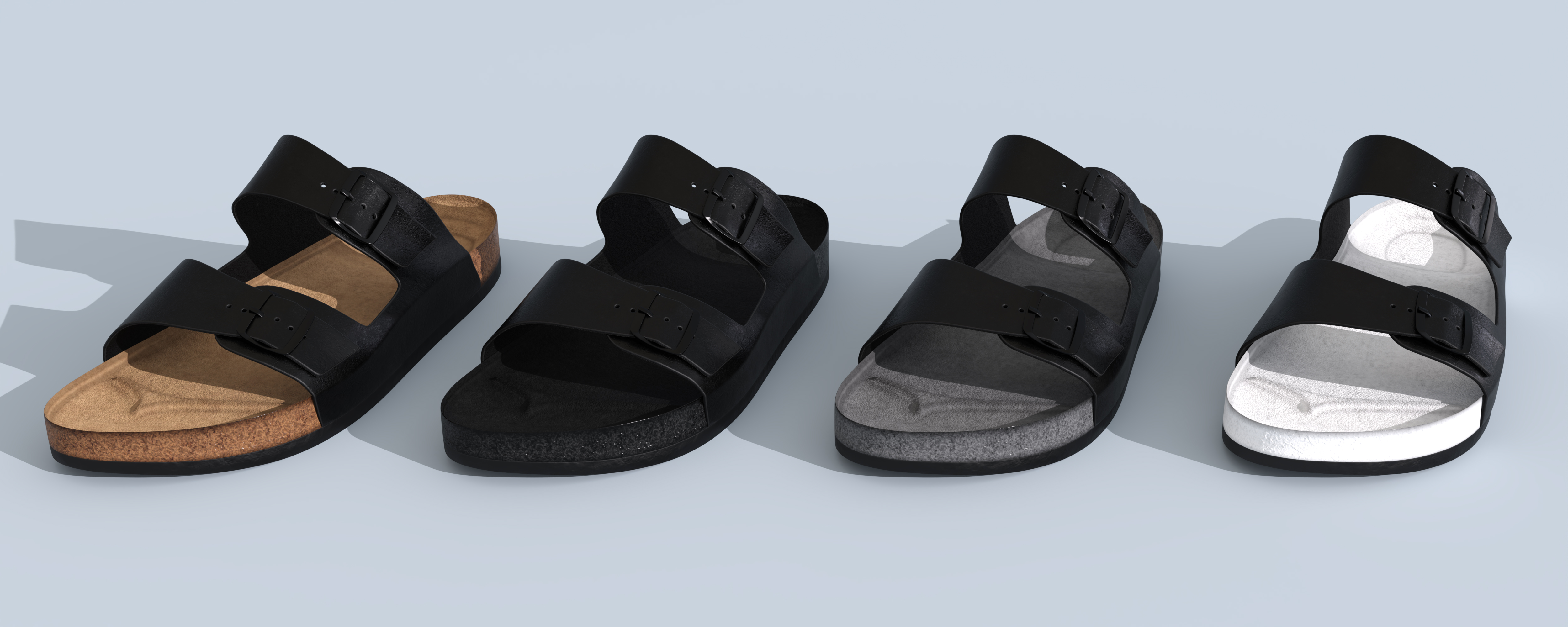 CW Double Strap Cork Slides for Genesis 9 and 8 Female | Daz 3D
