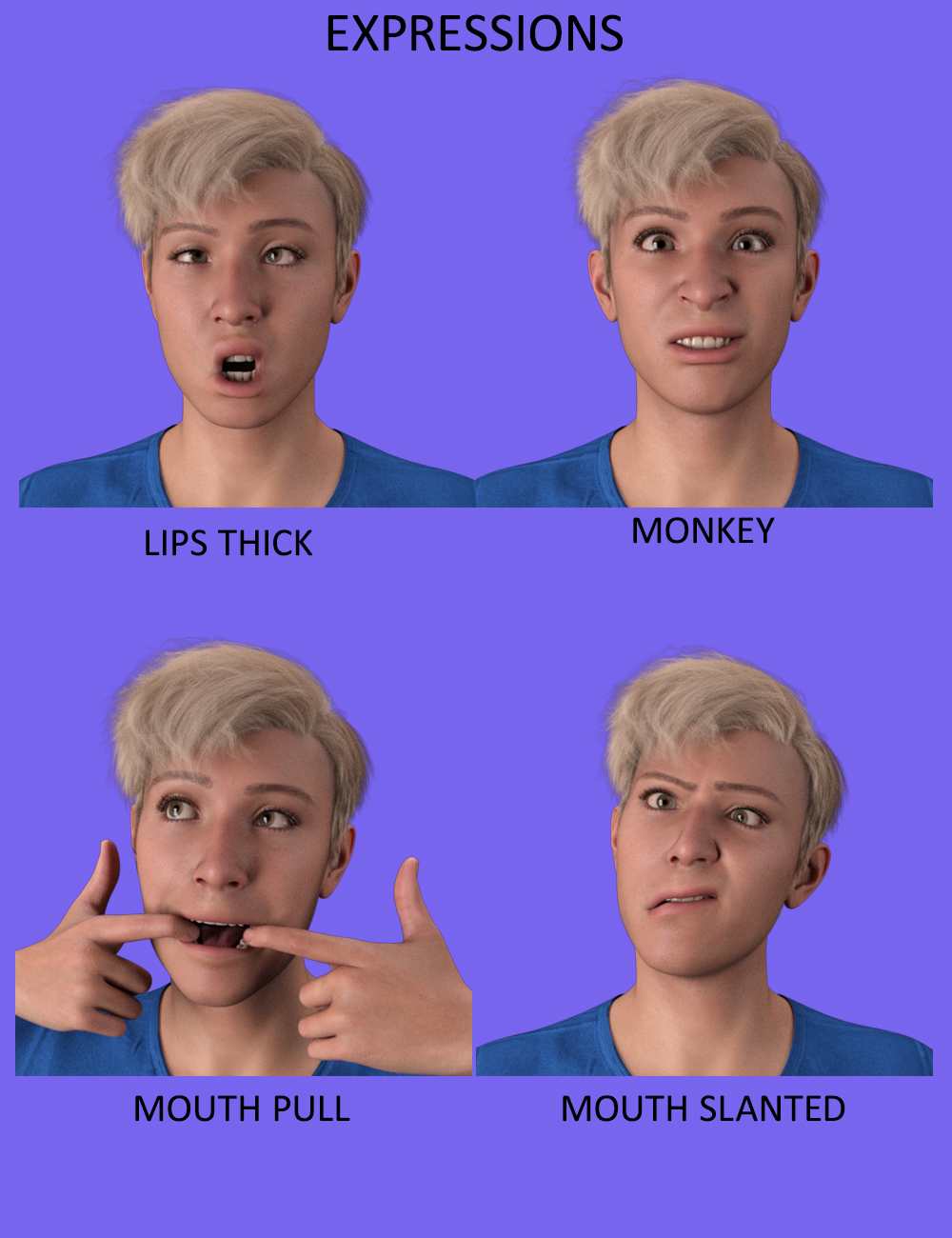 Pull Faces Expressions for Genesis 9 | Daz 3D