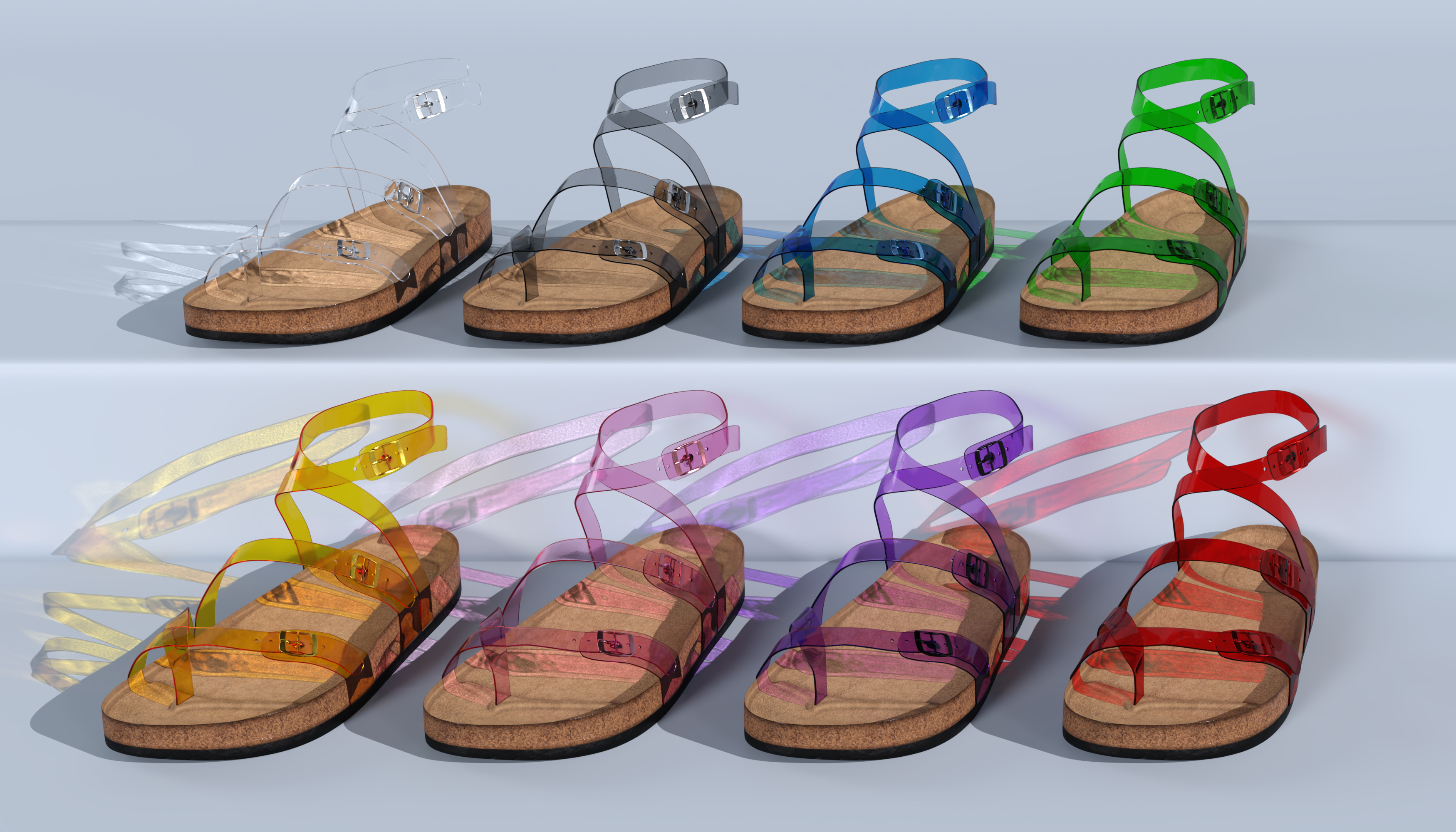 CW Strappy Cork Sandals For Genesis 9 and 8 Female | Daz 3D