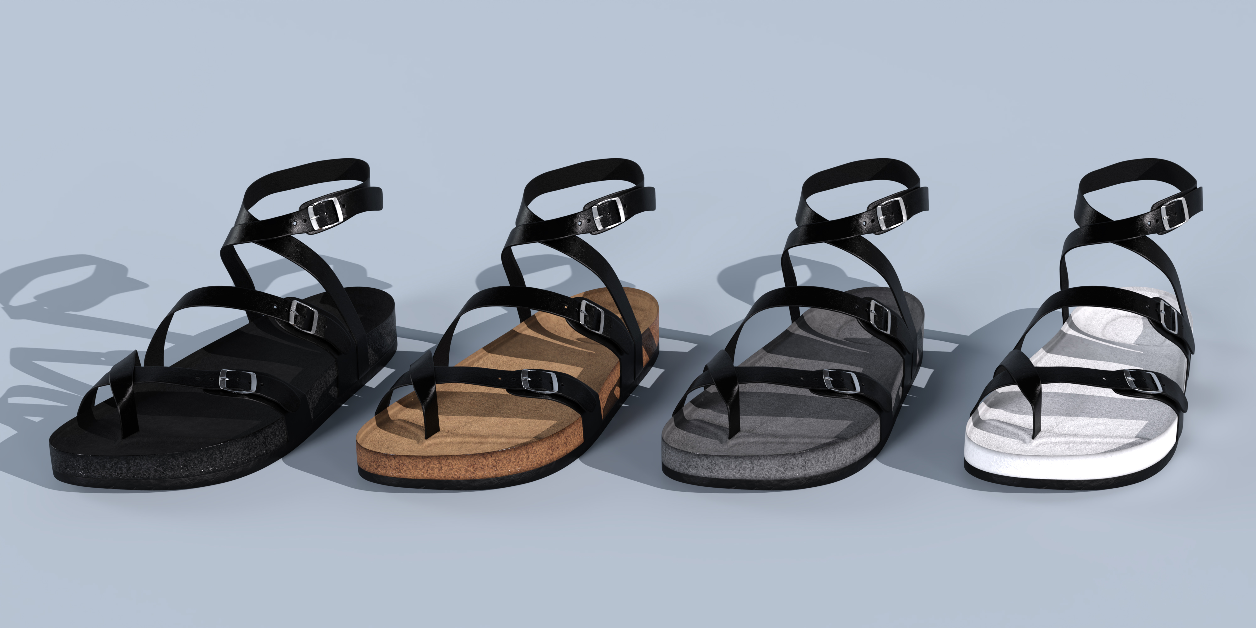 CW Strappy Cork Sandals For Genesis 9 and 8 Female | Daz 3D