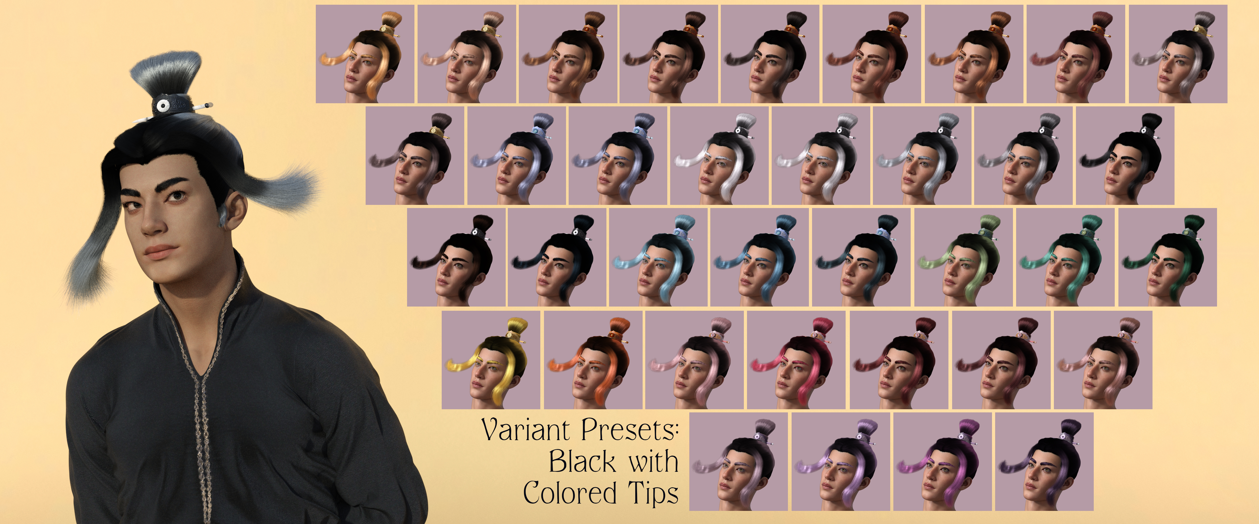 Immortal Heroes Zisheng Hair for Genesis 9, 8.1, and 8 | Daz 3D