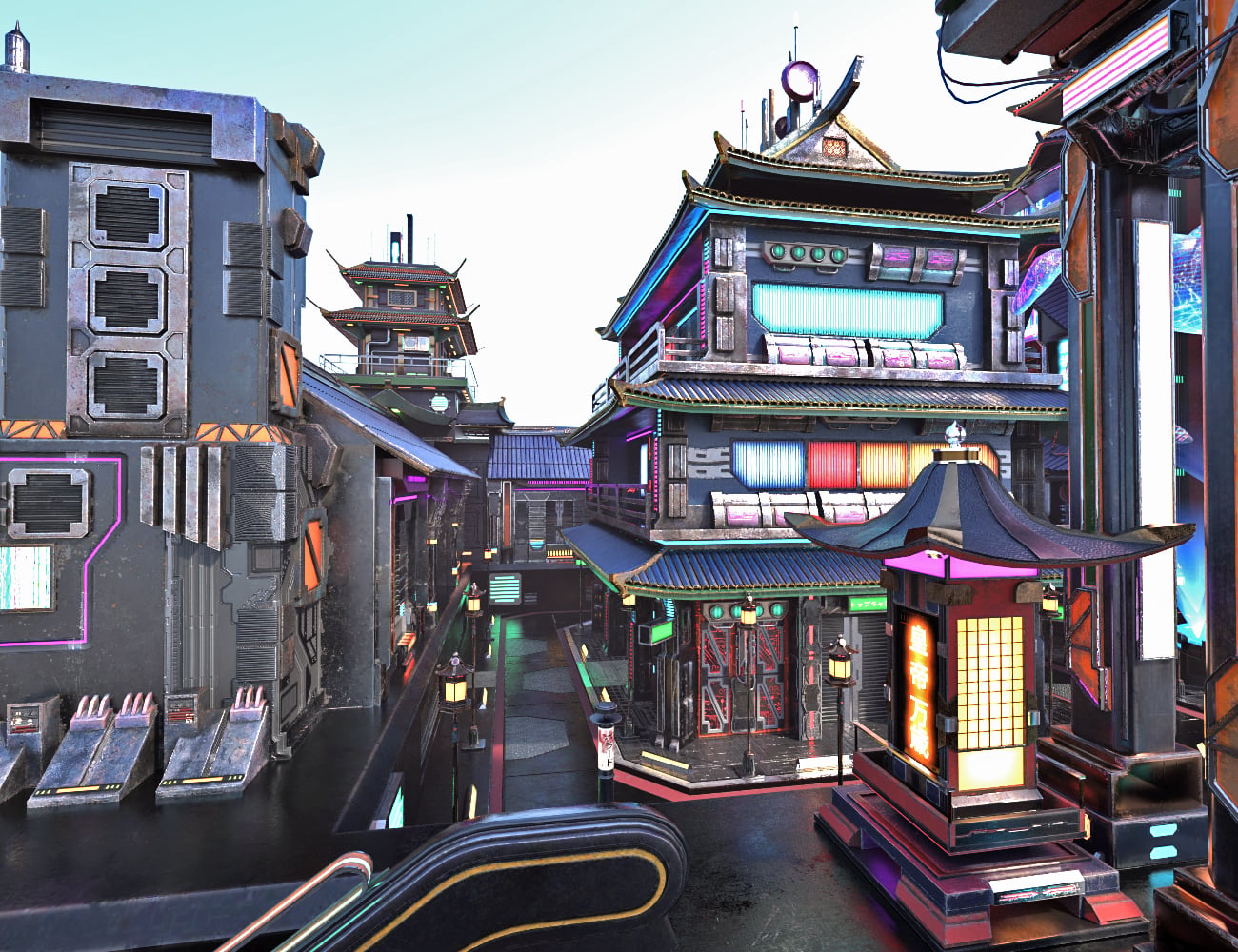 XI Cyberpunk Japanese Castle | Daz 3D