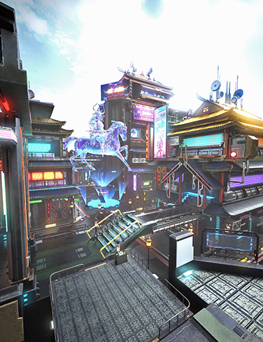 XI Cyberpunk Japanese Castle | Daz 3D
