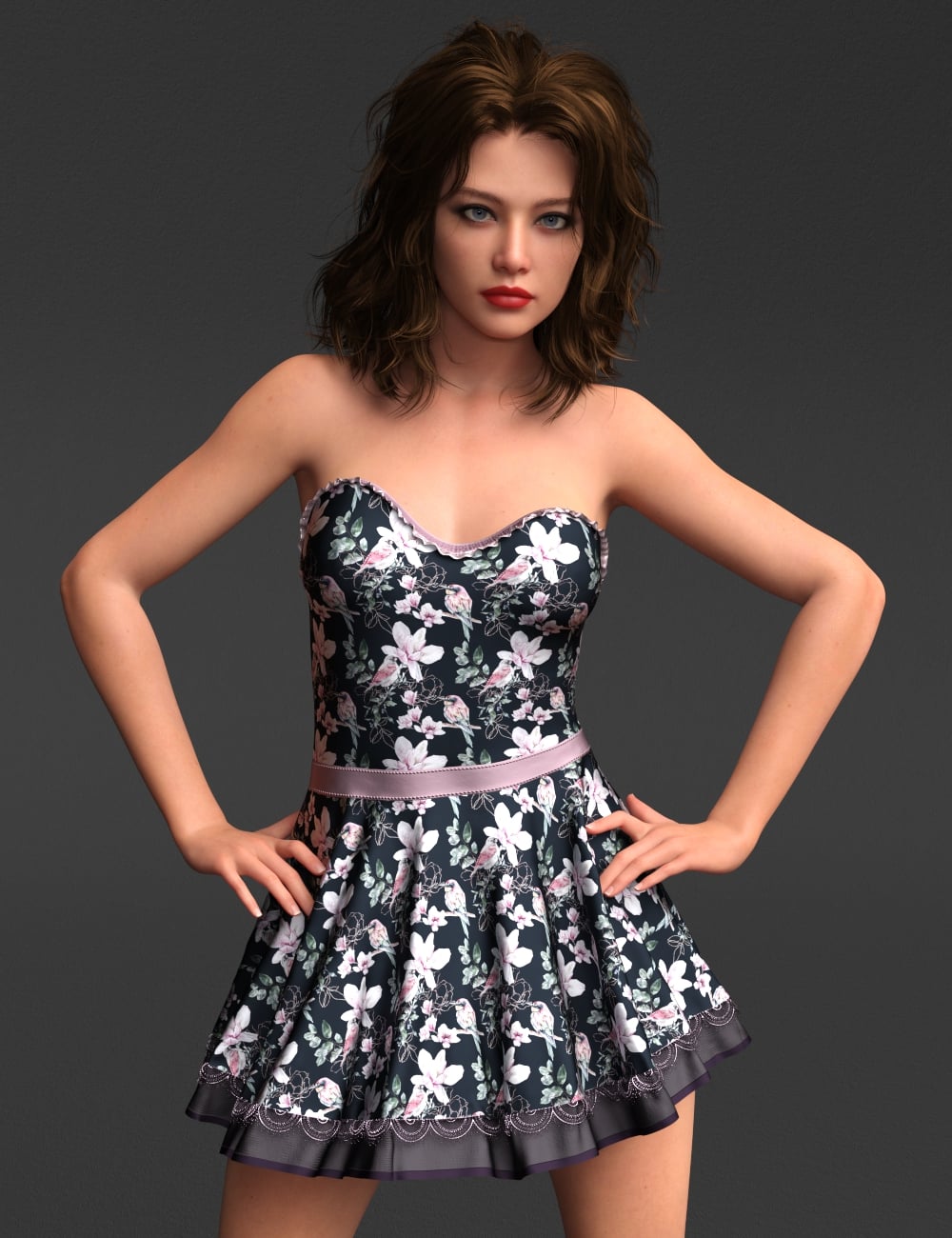 A97 dForce Strapless Short Ruffle Dress for Genesis 9 | Daz 3D