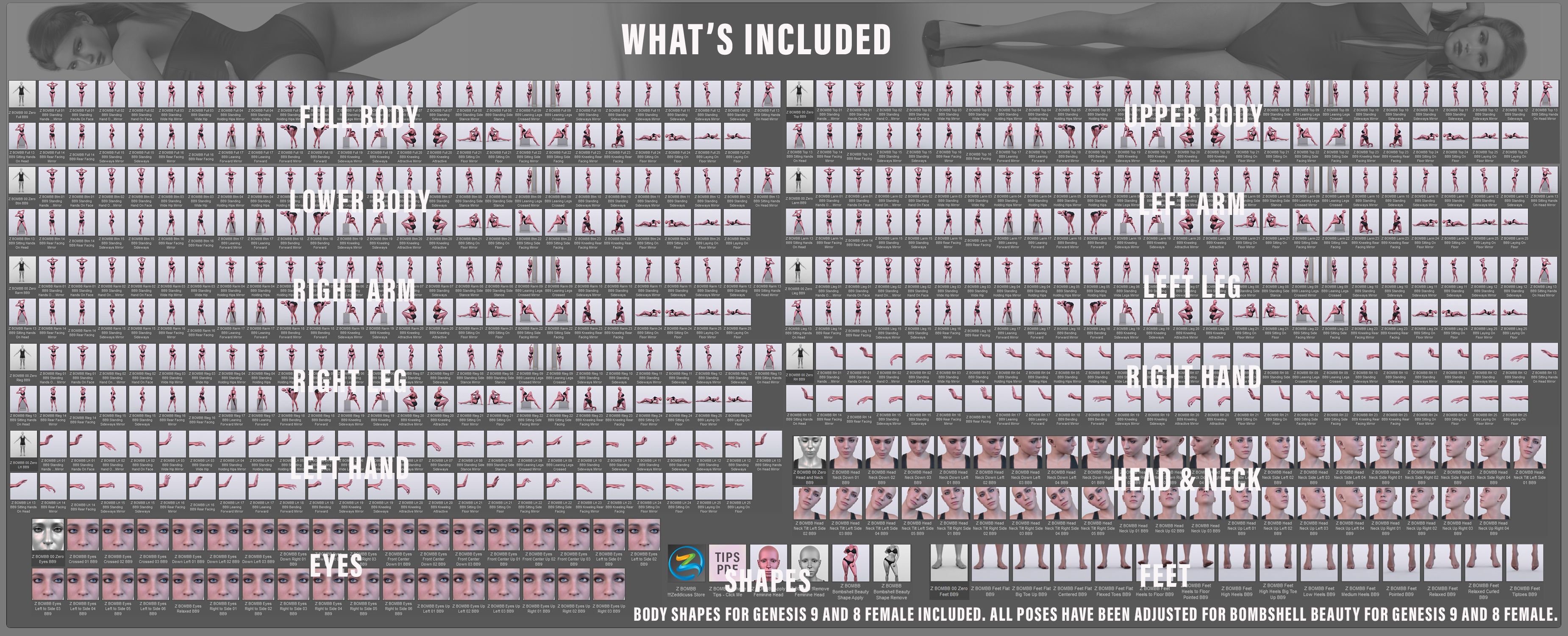 Z Bombshell Beauty Shape and Pose Mega Set for Genesis 9 and 8 Female | Daz 3D