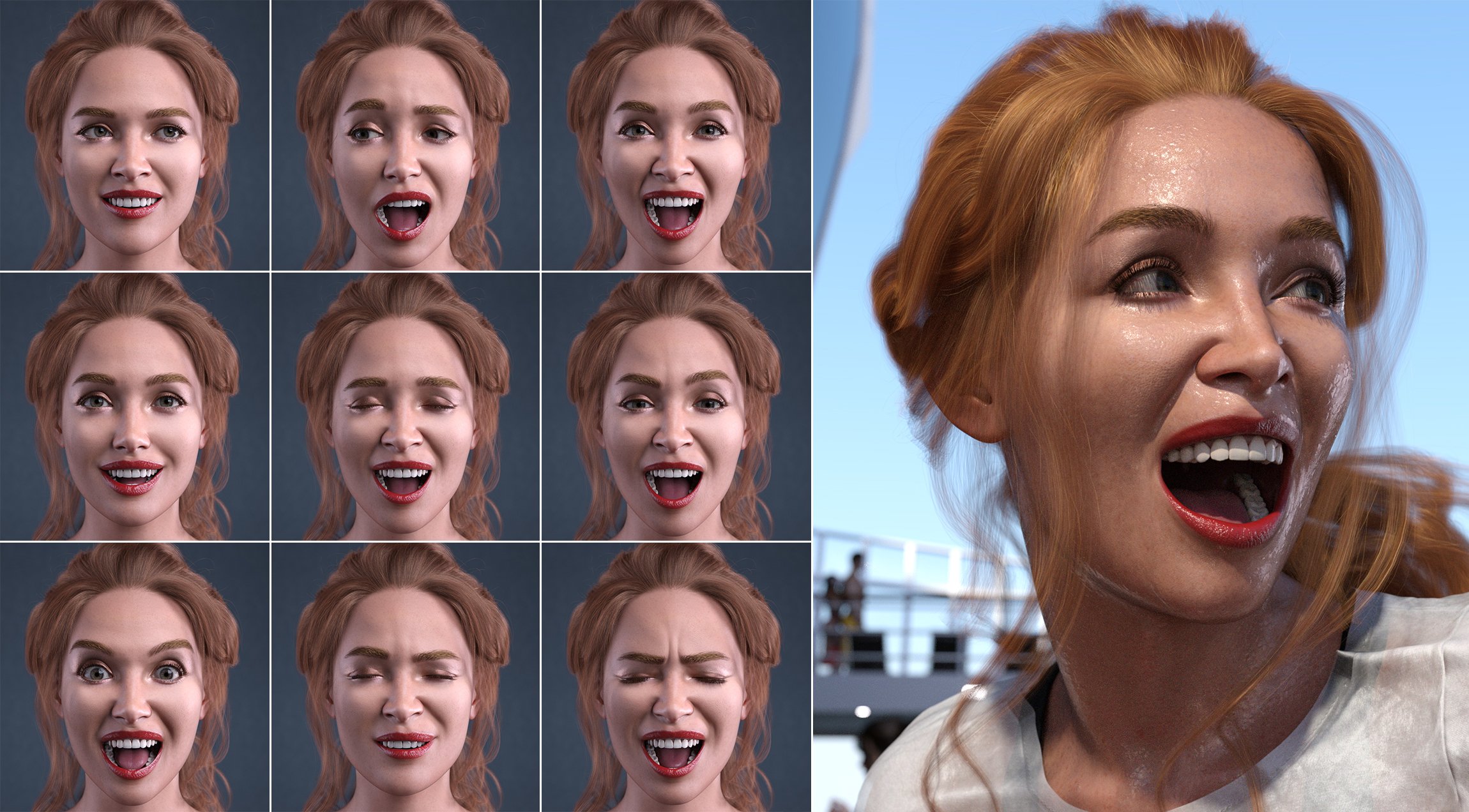 Exaggerated Expressions for Victoria 9 | Daz 3D