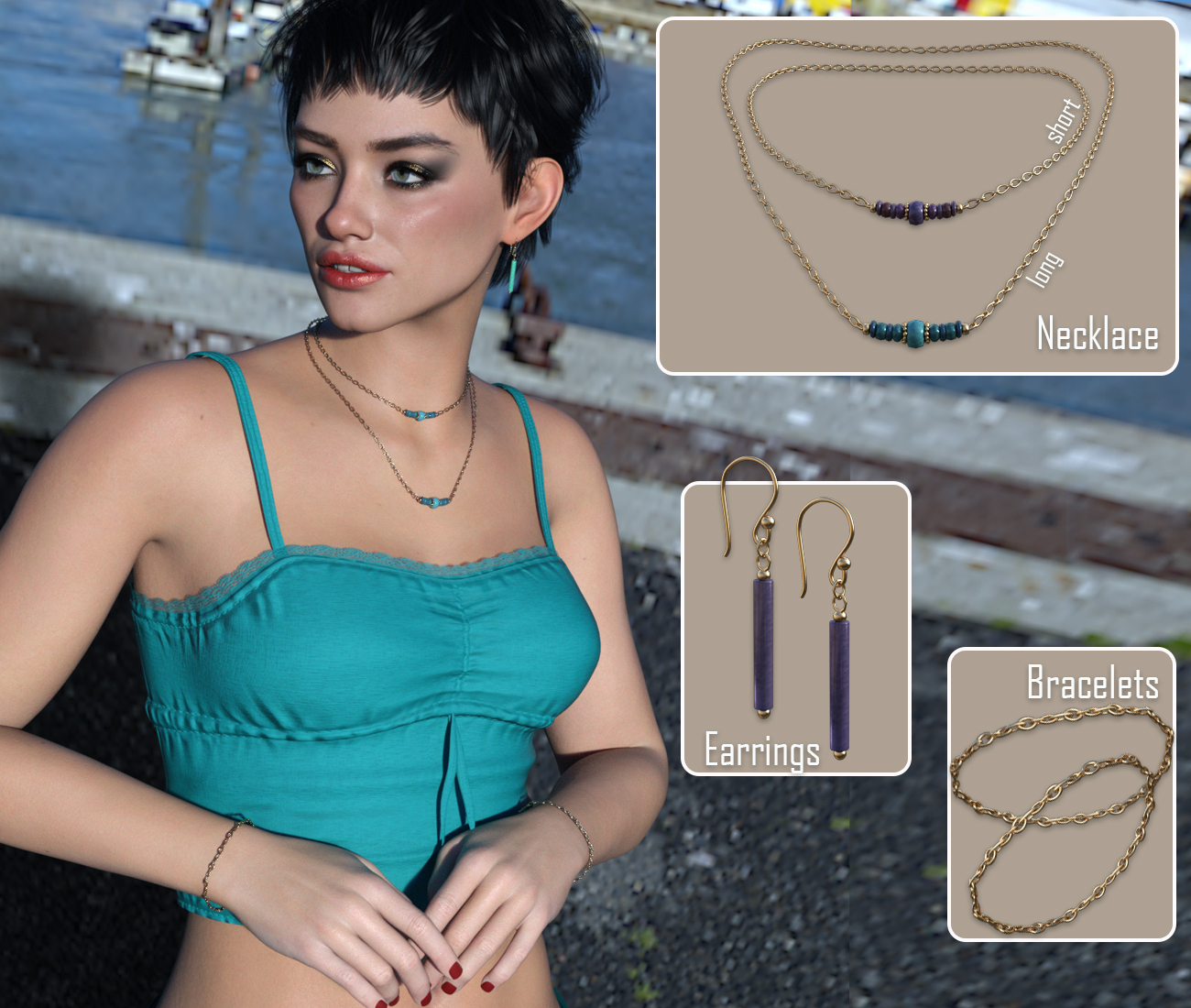 Cocktail Hour: Boho Beads Bundle - Jewelry for Genesis 9 | Daz 3D