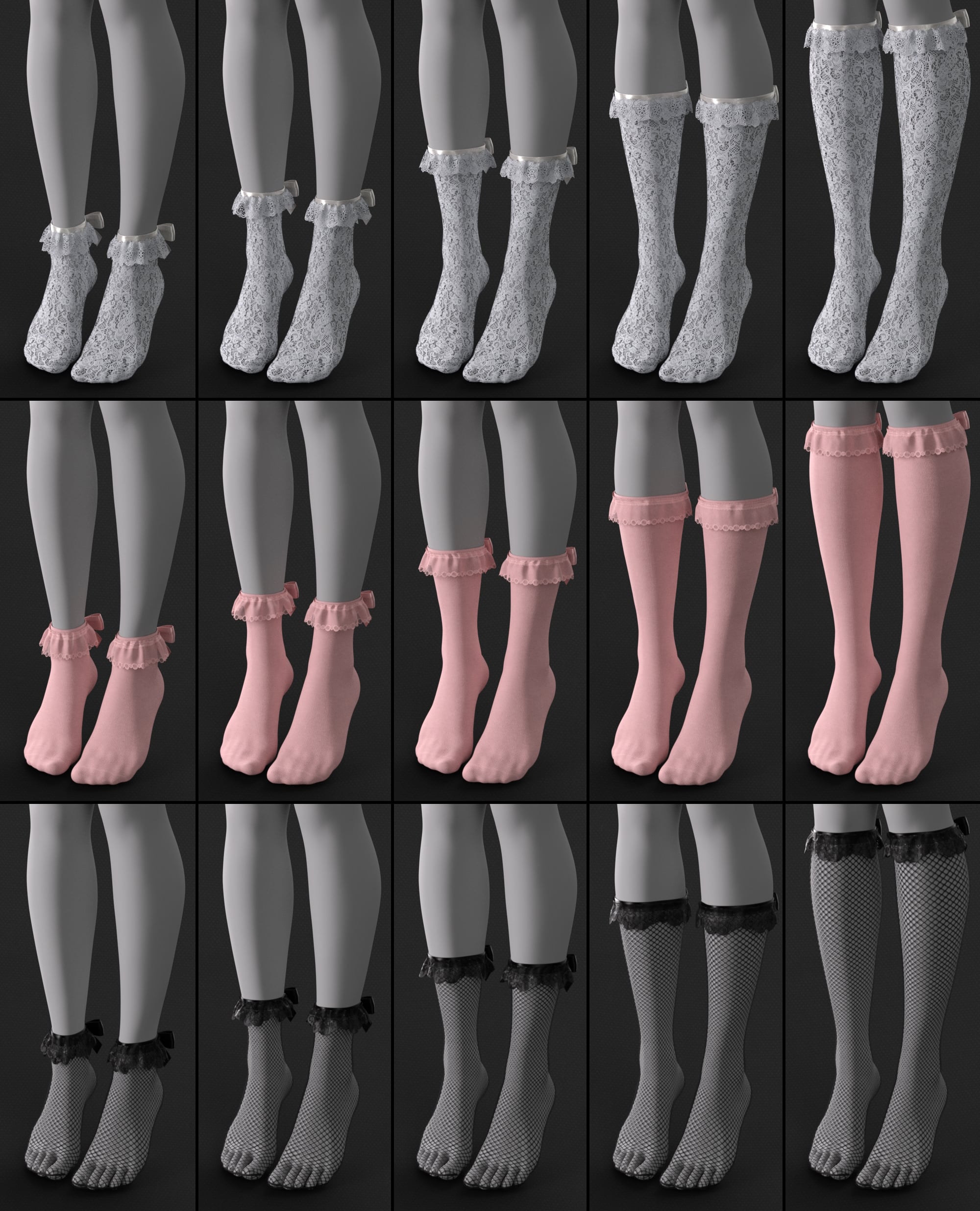 Socks with Ruffle Collection for Genesis 9, 8 and 8.1 Female | Daz 3D