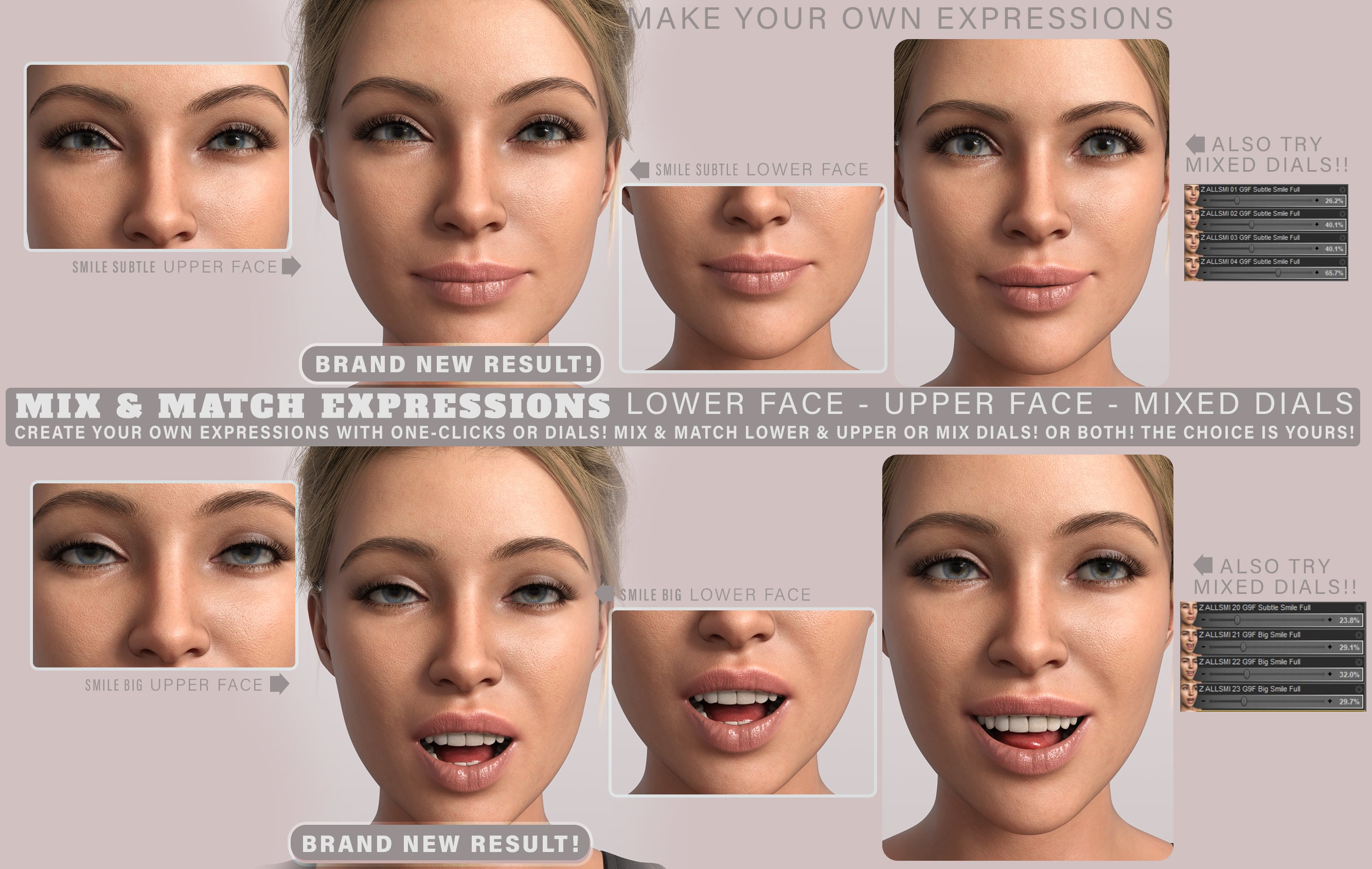 Z All Smiles Mix and Match Expressions for Genesis 9 | Daz 3D