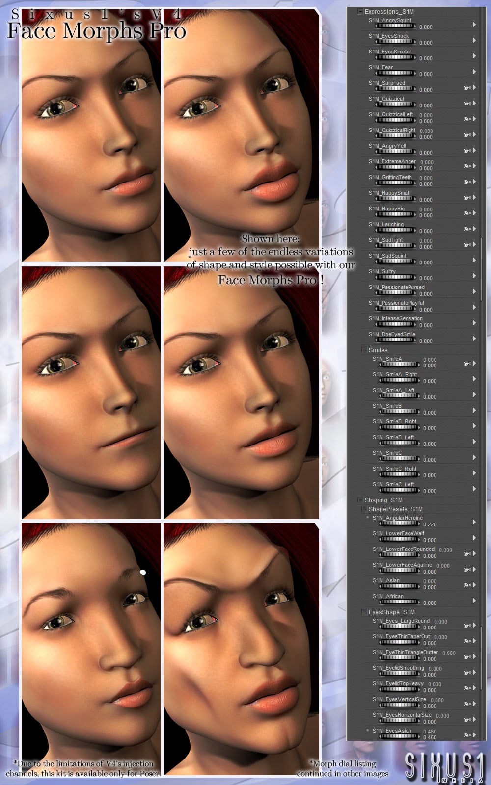 S1M: V4 Face Morphs Pro for Poser | Daz 3D