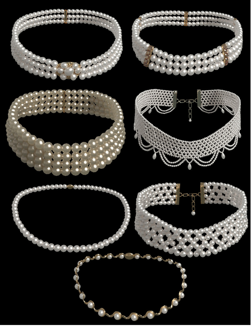 Exquisite Pearl Chokers and Earrings for Genesis 9 | Daz 3D